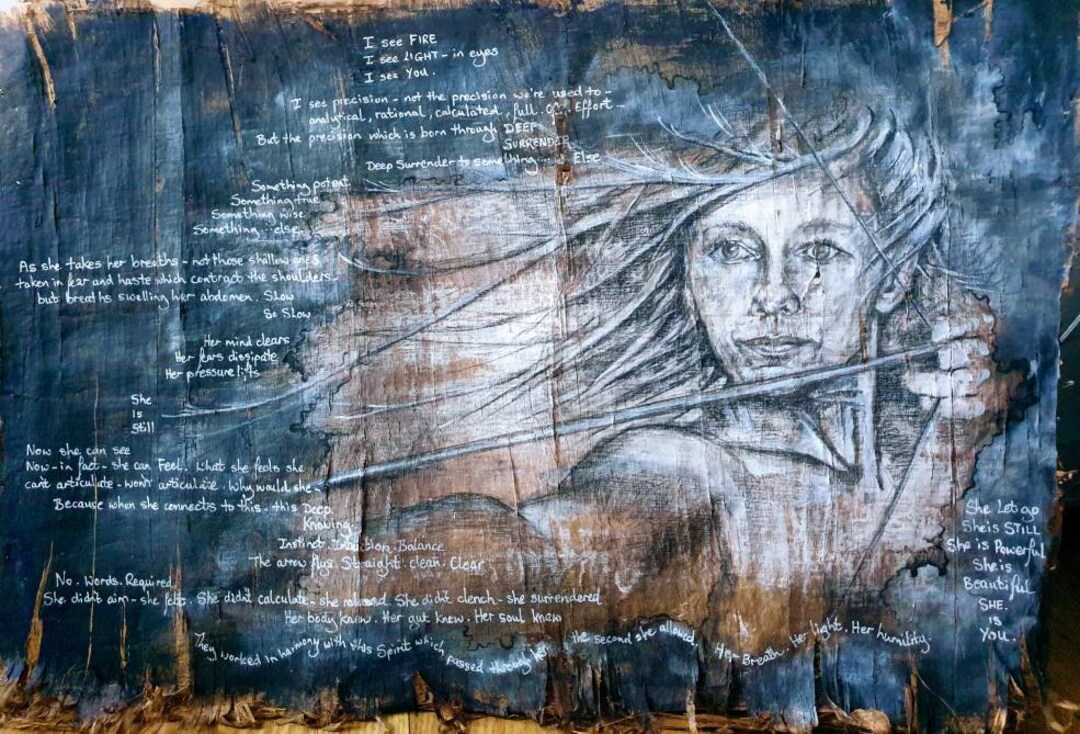 Acrylic and Pencil on Papyrus - 'the Archer' (backed With 3mm Ply Wood ...
