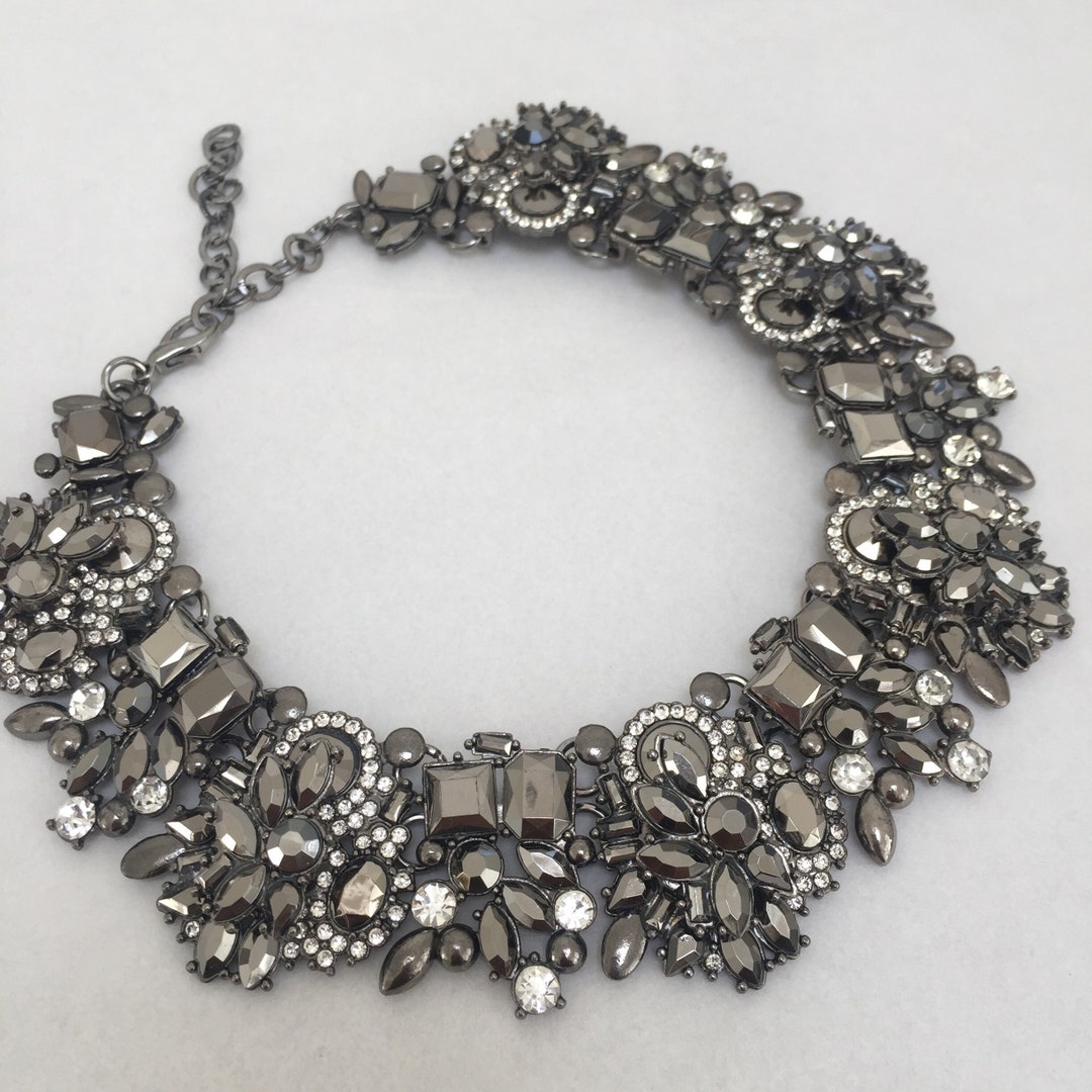 Graphite Grey Statement Choker Necklace | Metallic Grey Statement ...