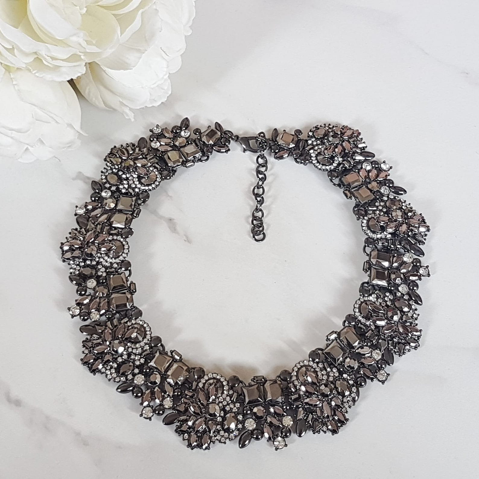 Graphite Grey Necklace & Earring Set Embellished Statement | Etsy