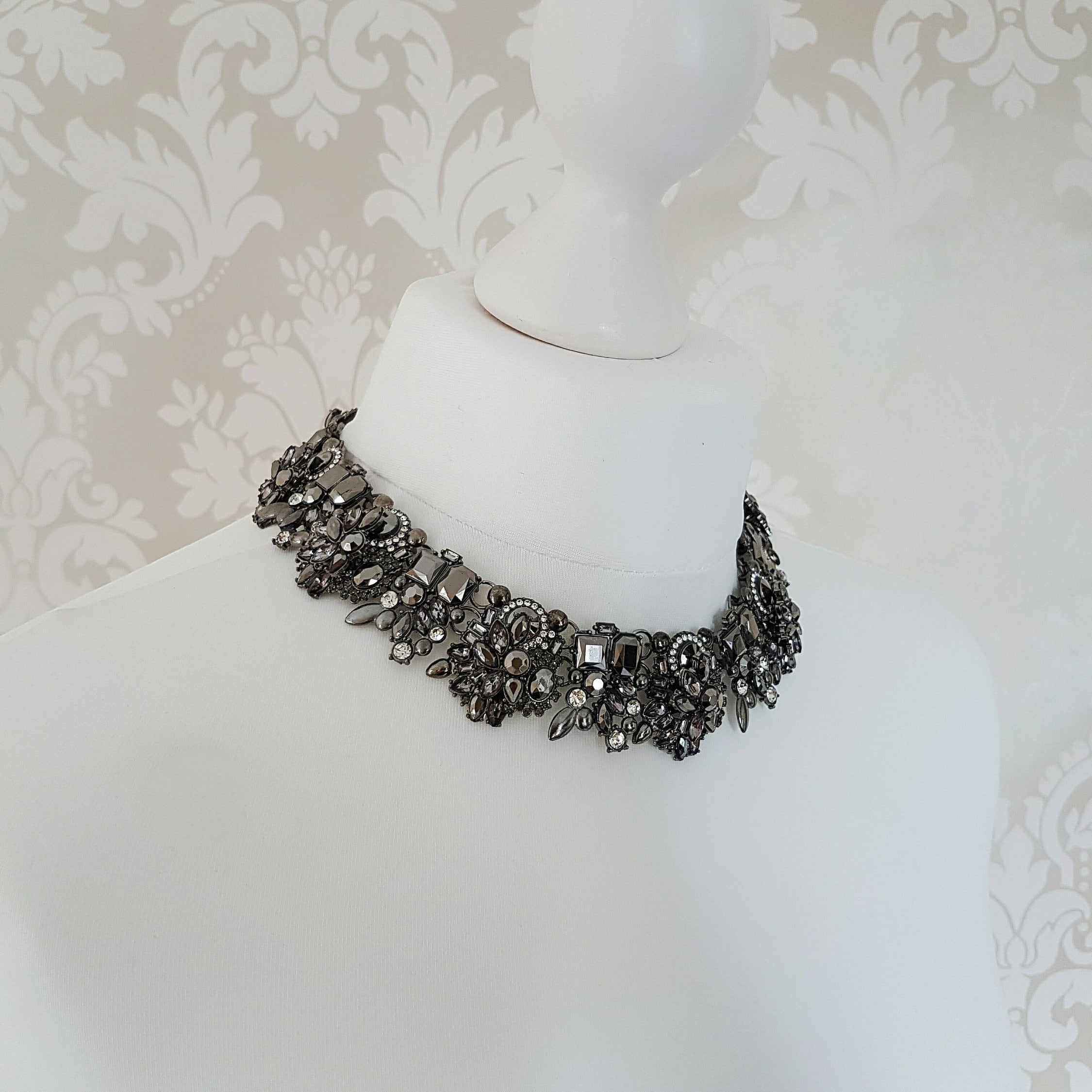 Graphite Grey Necklace & Earring Set Embellished Statement - Etsy