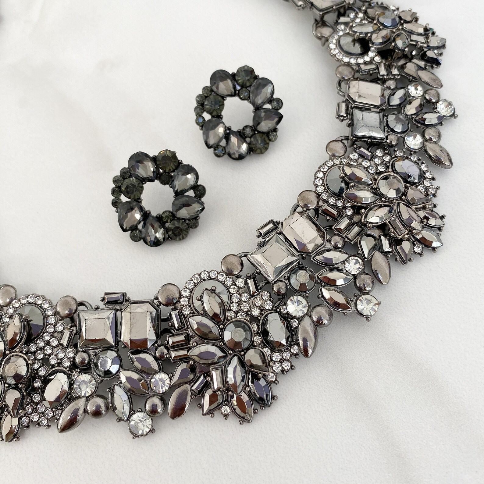Graphite Grey Necklace & Earring Set Embellished Statement - Etsy