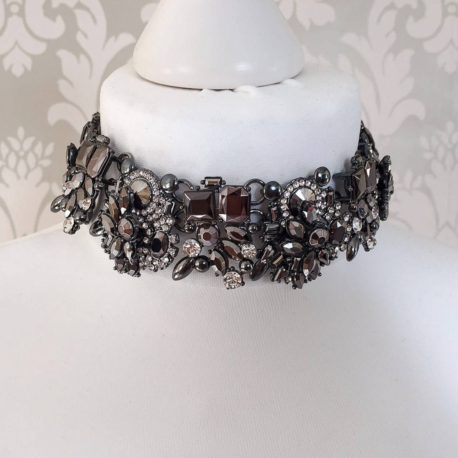 Graphite Grey Statement Choker Necklace Metallic Black - Etsy