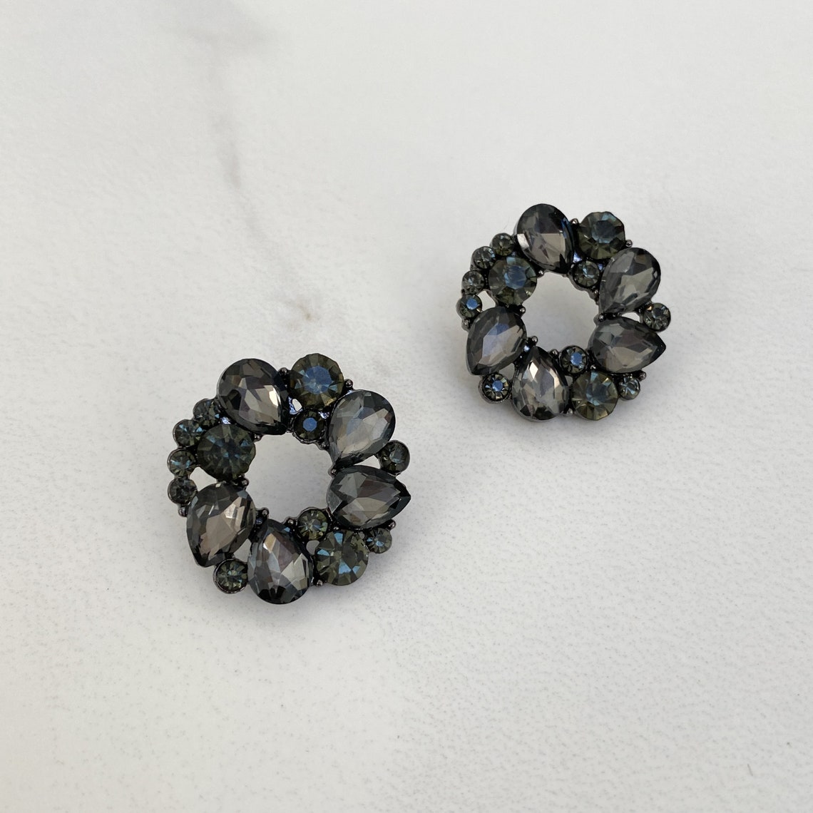 Graphite Grey Necklace & Earring Set Embellished Statement - Etsy