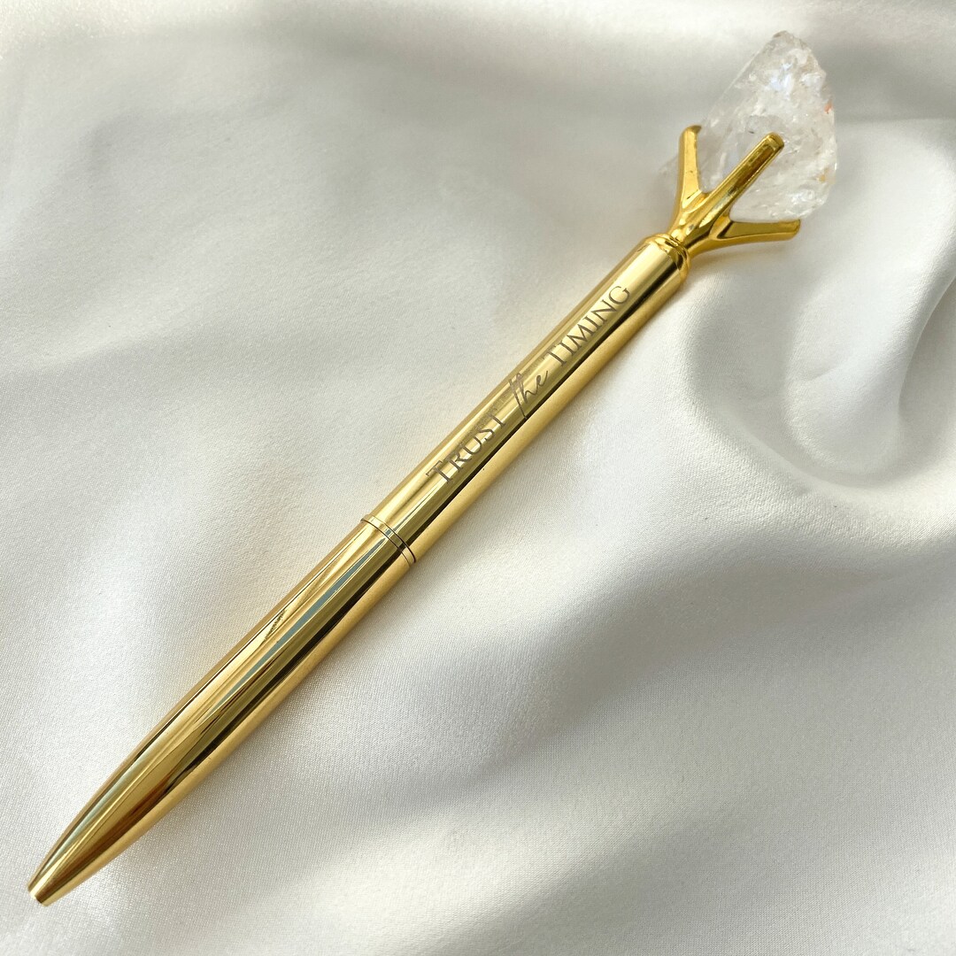 Clear Quartz Crystal Gemstone Pen | Available in Rose Gold / Gold ...