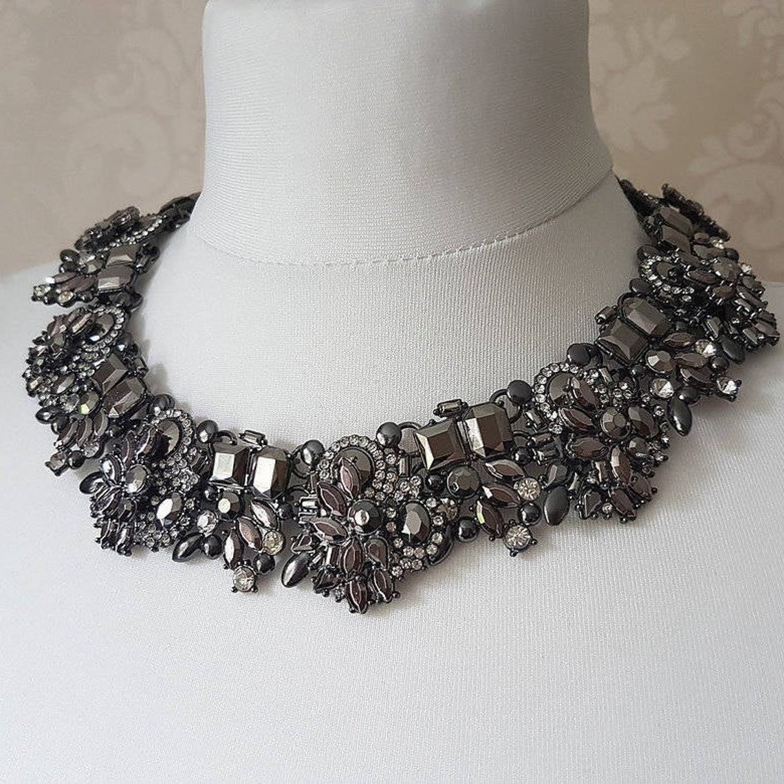 Graphite Embellished Statement Necklace Statement Necklace - Etsy