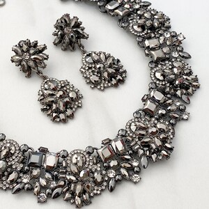 Graphite Grey Necklace & Earring Set || Embellished Statement Necklace ...