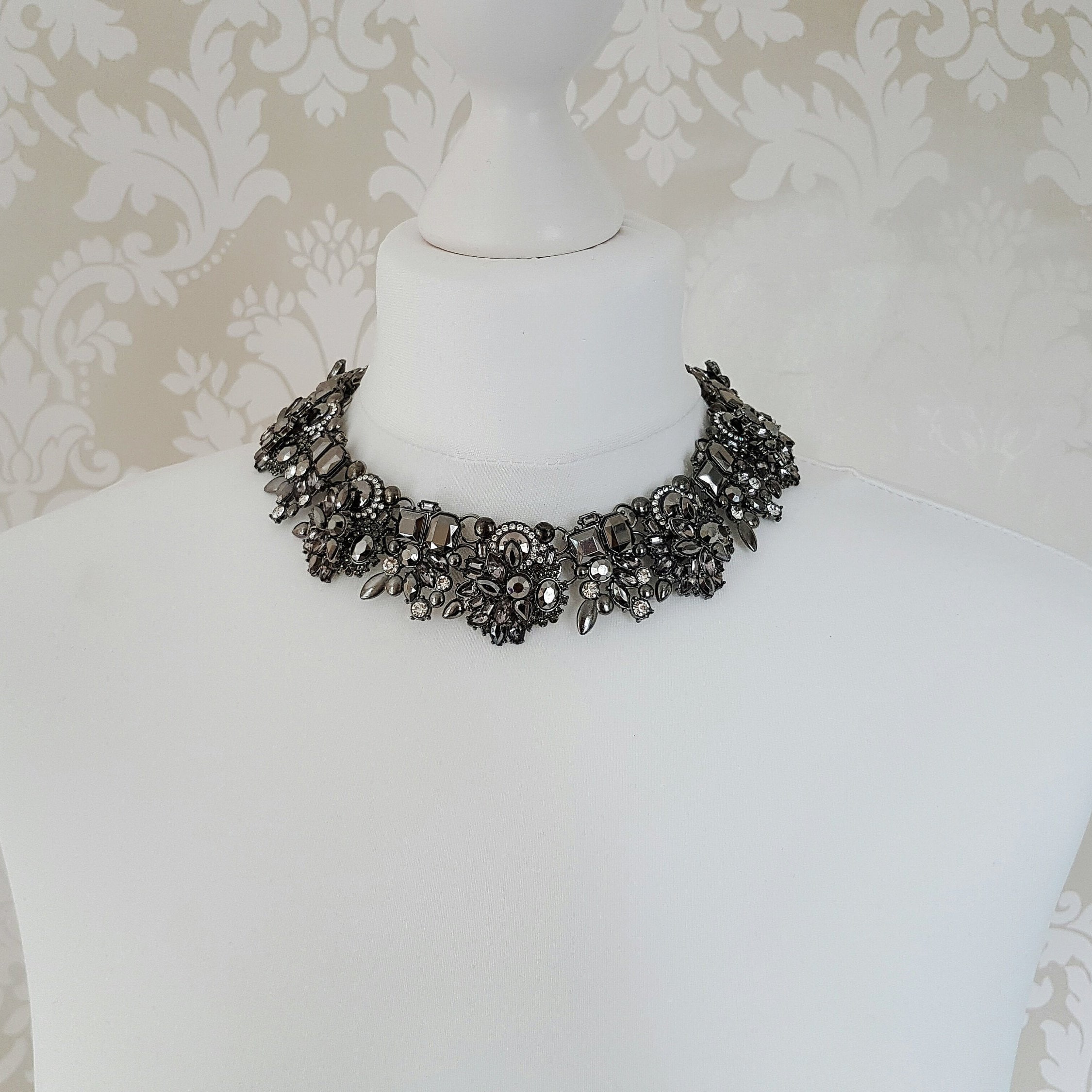 Graphite Grey Necklace & Earring Set Embellished Statement - Etsy