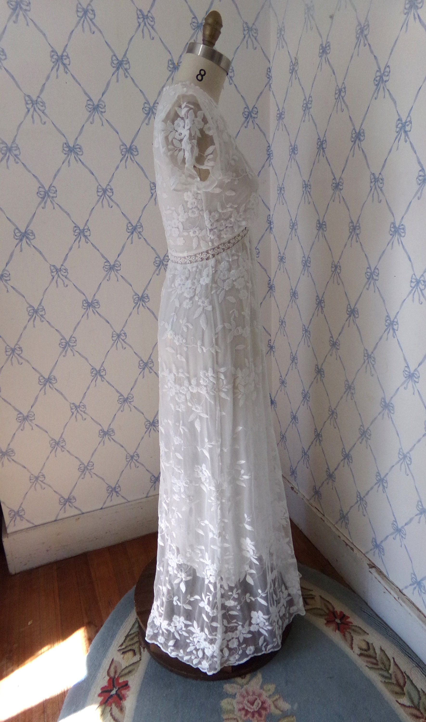 Pre-owned White Embroidered Net Gown Dress Beachwear Country/barn ...