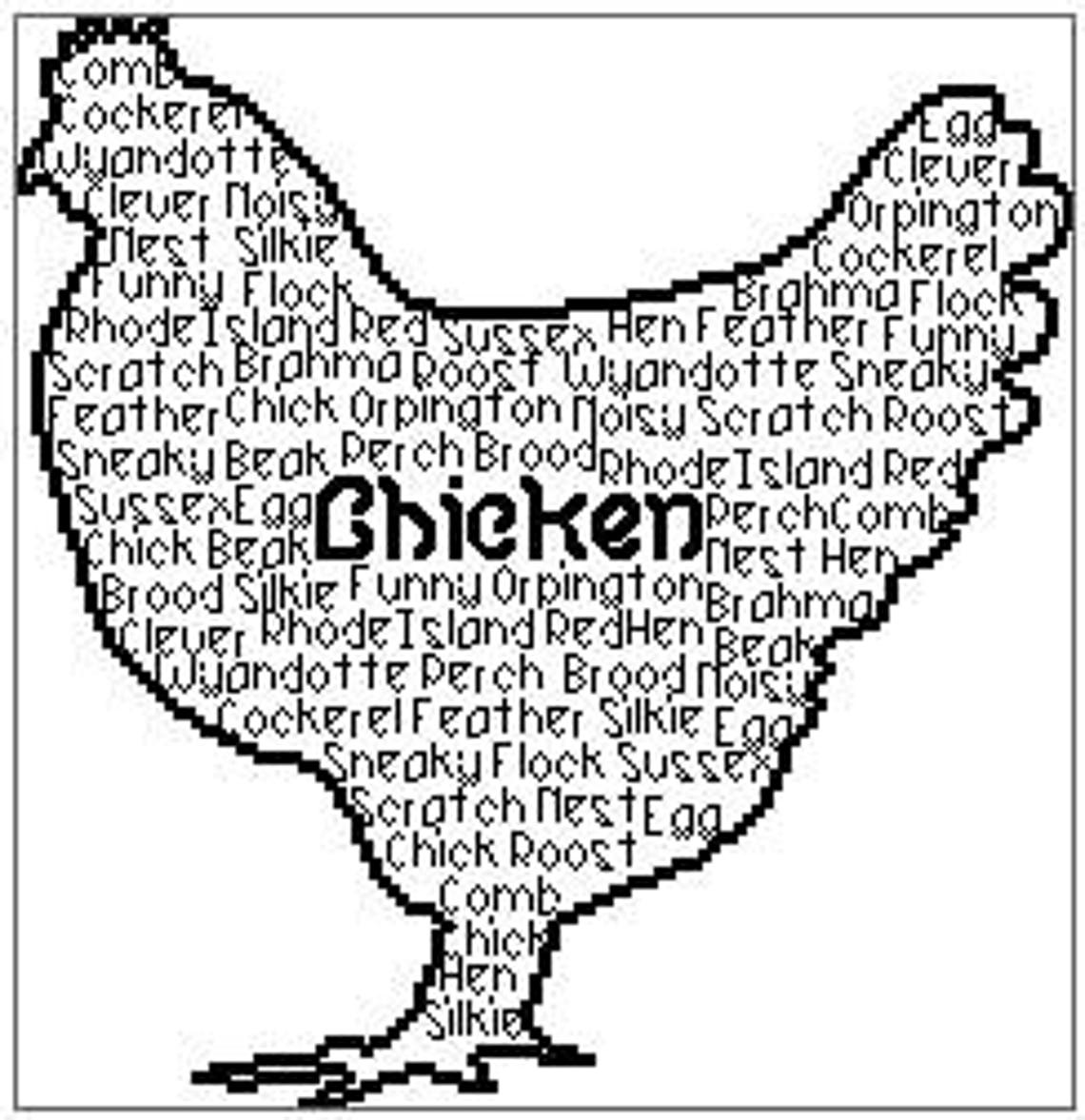 Chicken in Words Cross Stitch Chart - Etsy