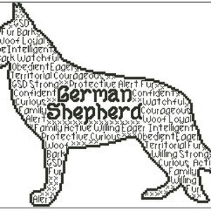 German Shepherd in Words Cross Stitch Chart - Etsy
