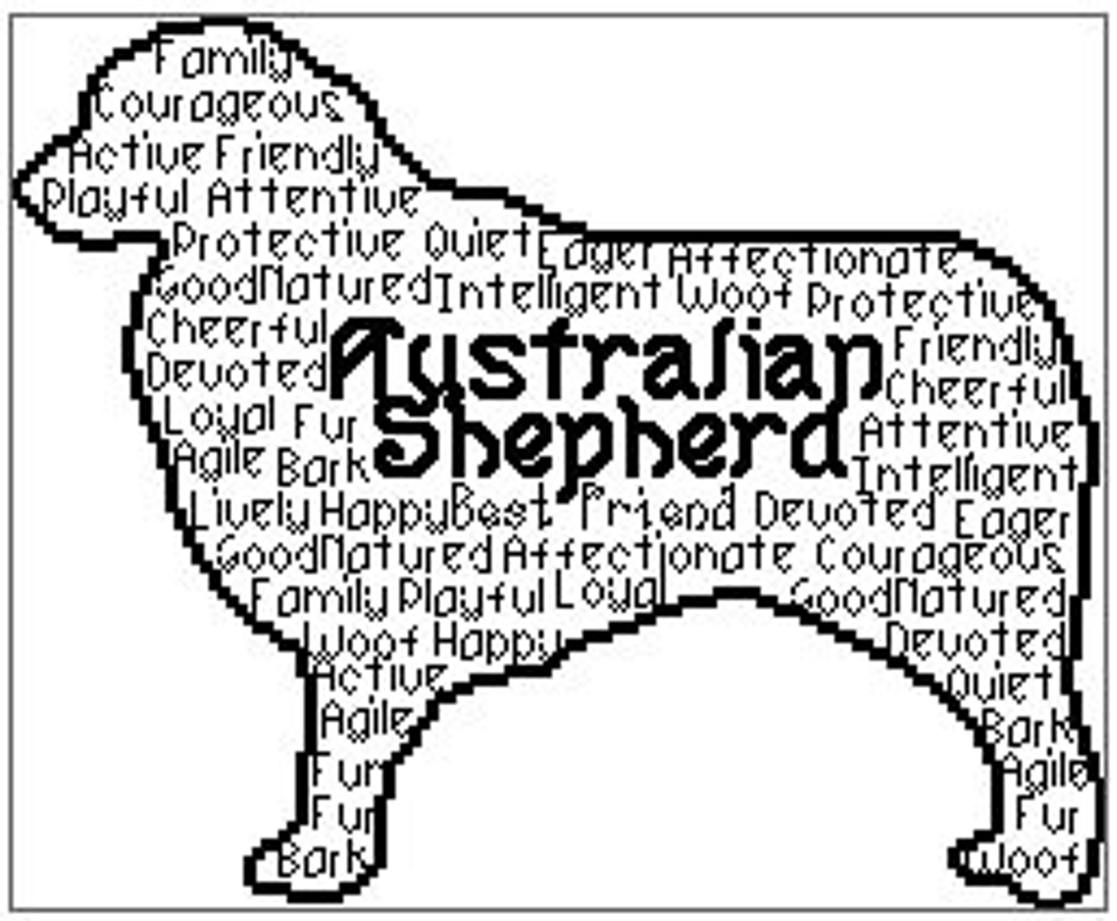 Australian Shepherd in Words Cross Stitch Chart - Etsy