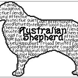 Australian Shepherd in Words Cross Stitch Chart - Etsy