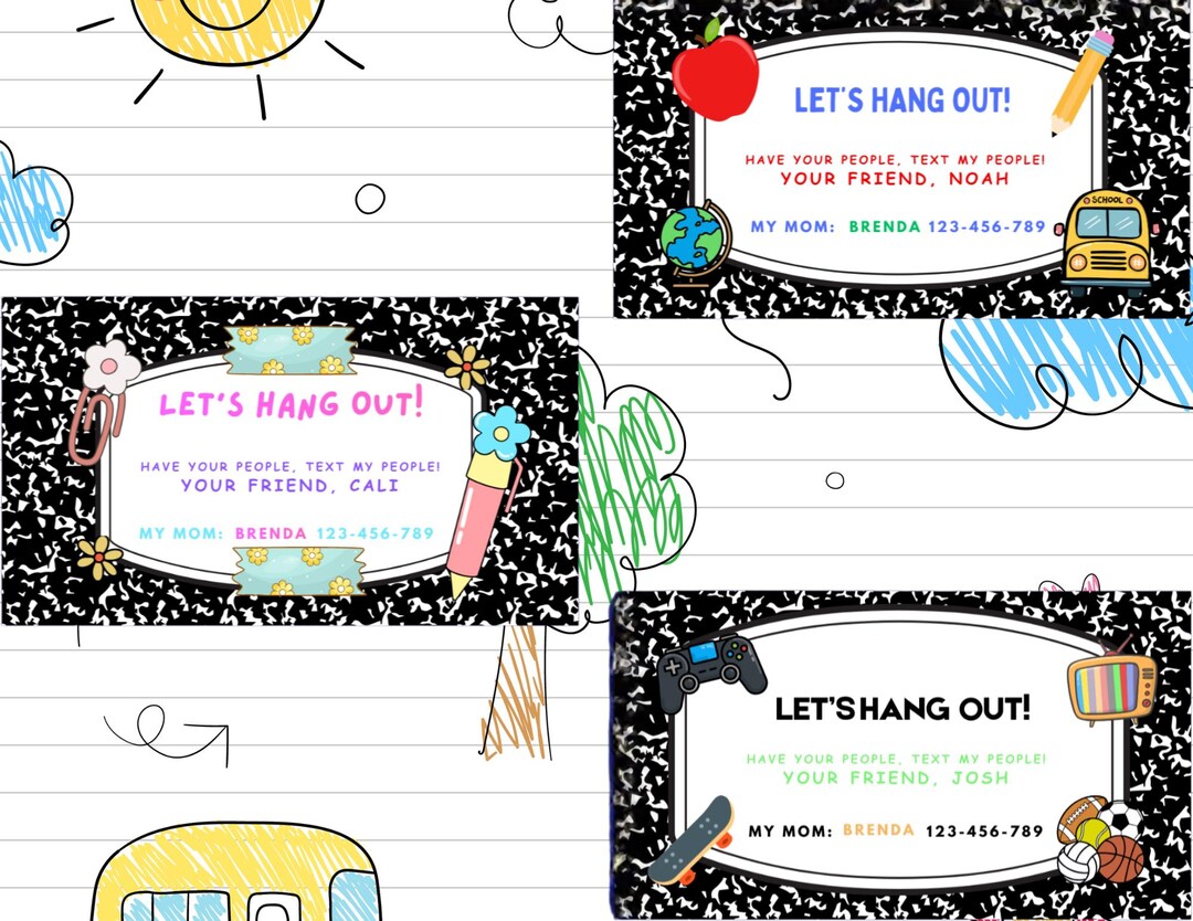 Contact Cards| Let's Hang Out | Play Date Cards - Etsy