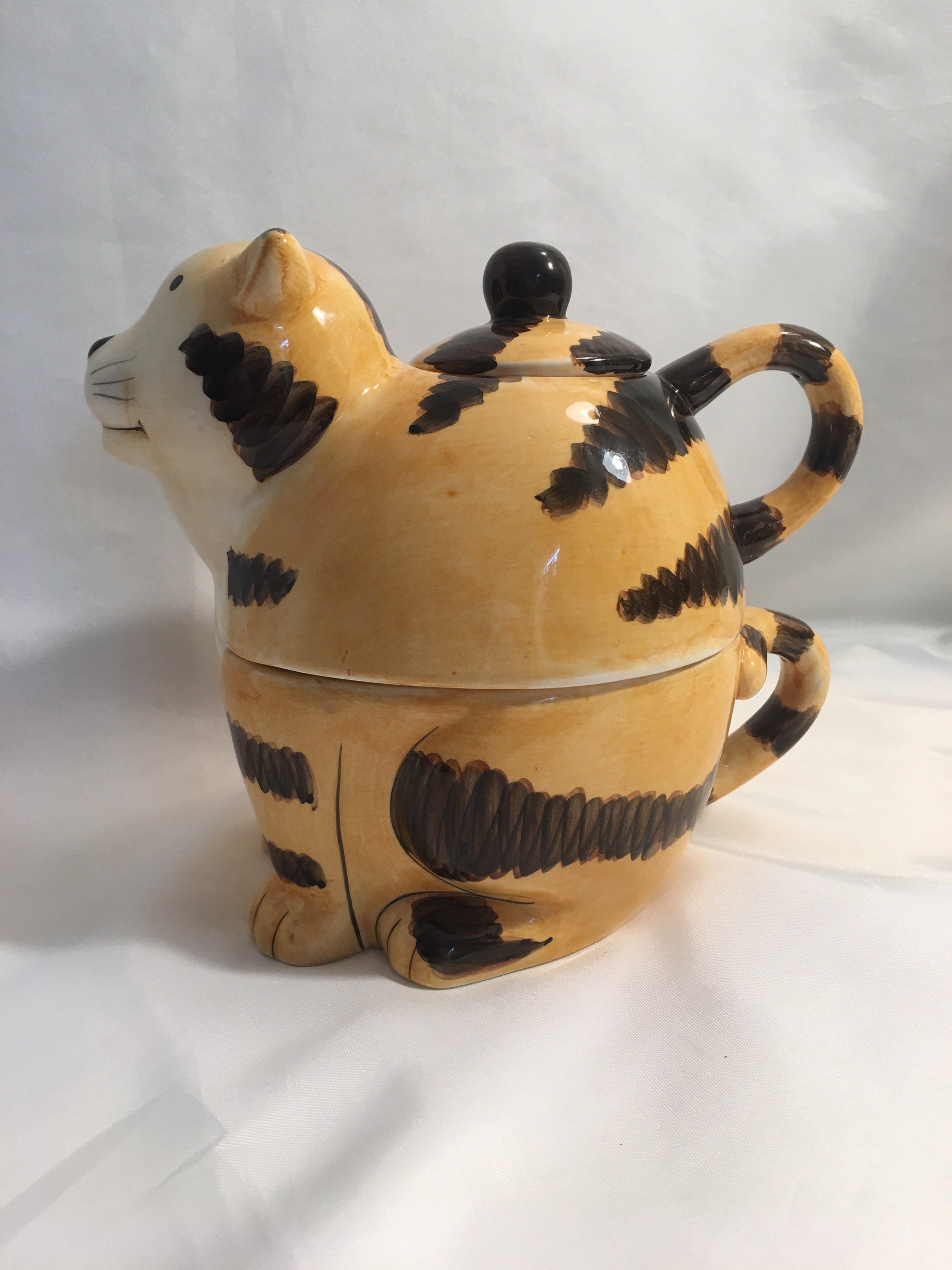 Orange Tabby Cat Tiger Tea Pot Pitcher 3 Piece Stacking Lipped Lid - Etsy