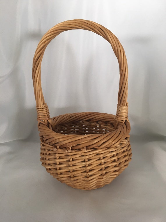Vintage Hand Woven Wicker Twig Gathering Basket with Handle | Etsy