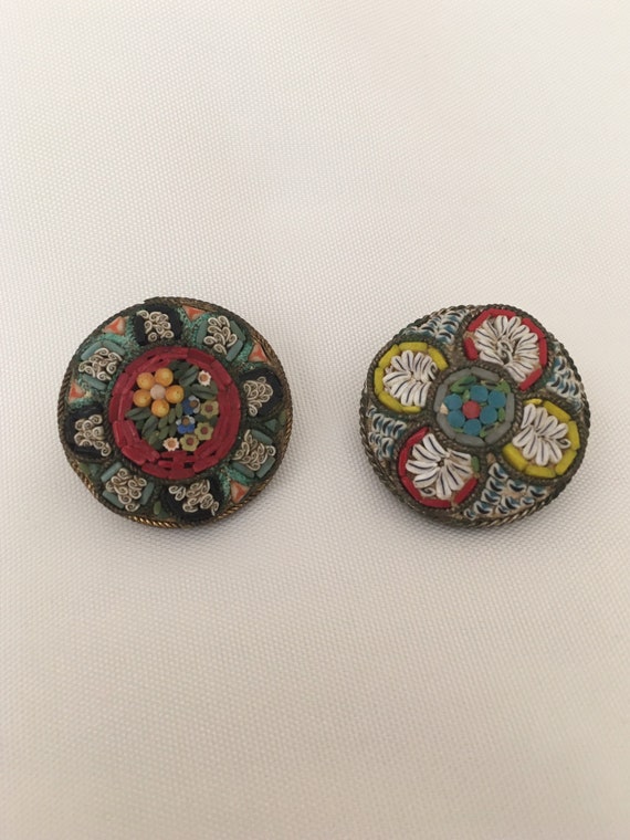 Antique Floral Micromosaic Round Brooch Pin Set of 2 … - Gem