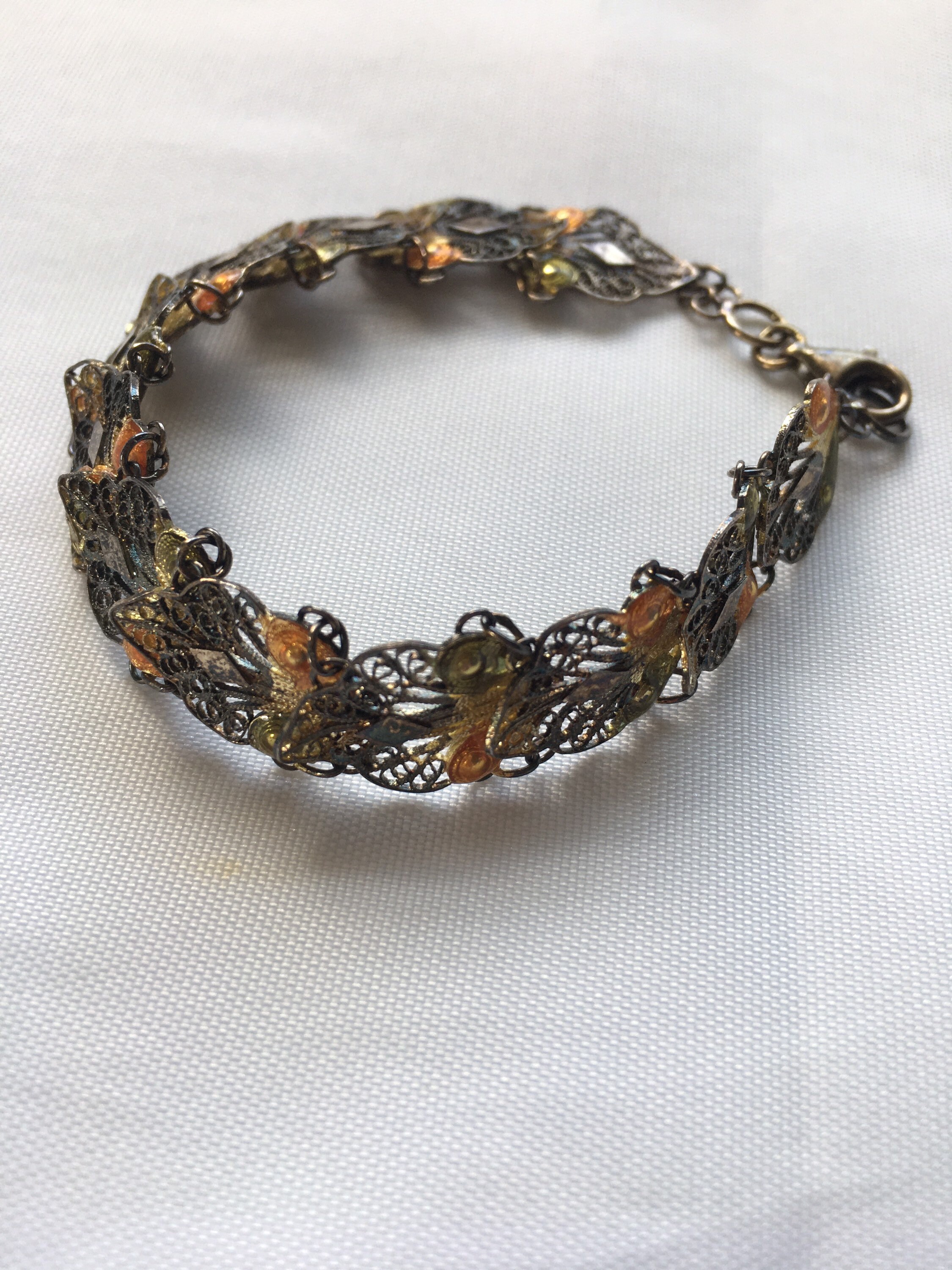 RARE Vintage (antique?) 925 1044 VI Marked Filigree Enamel Bracelet - A ...