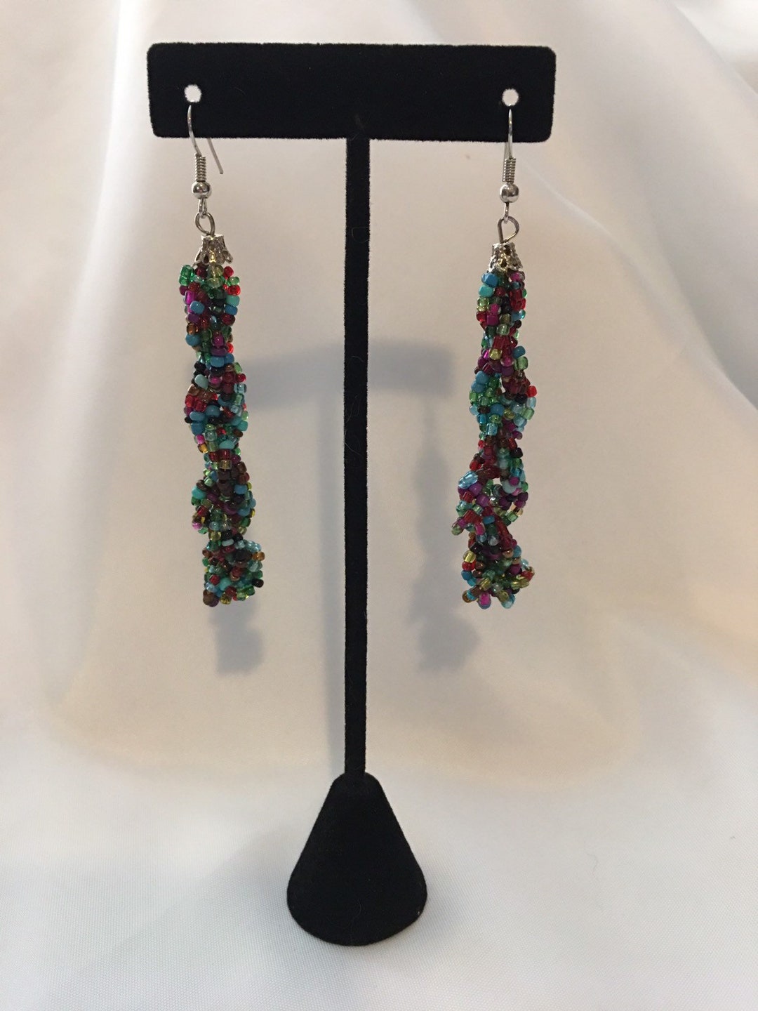 Vintage Multi Color Seed Bead Dangle Earrings - Etsy