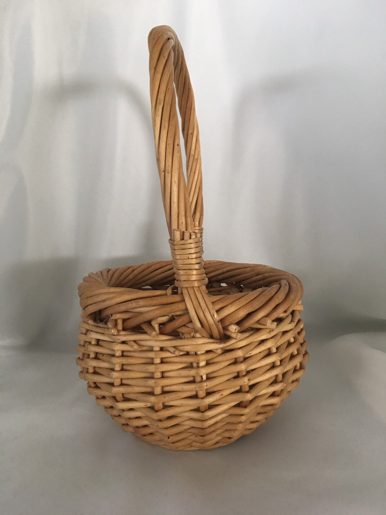 Vintage Hand Woven Wicker Twig Gathering Basket With Handle - Etsy