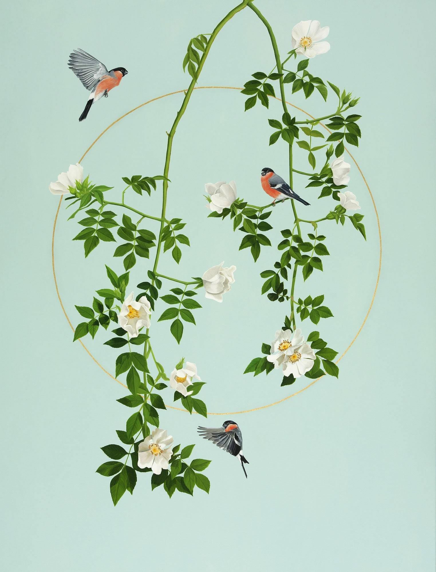 Trailing Roses and Bullfinches Signed Giclee Print Artwork, Wall Art ...