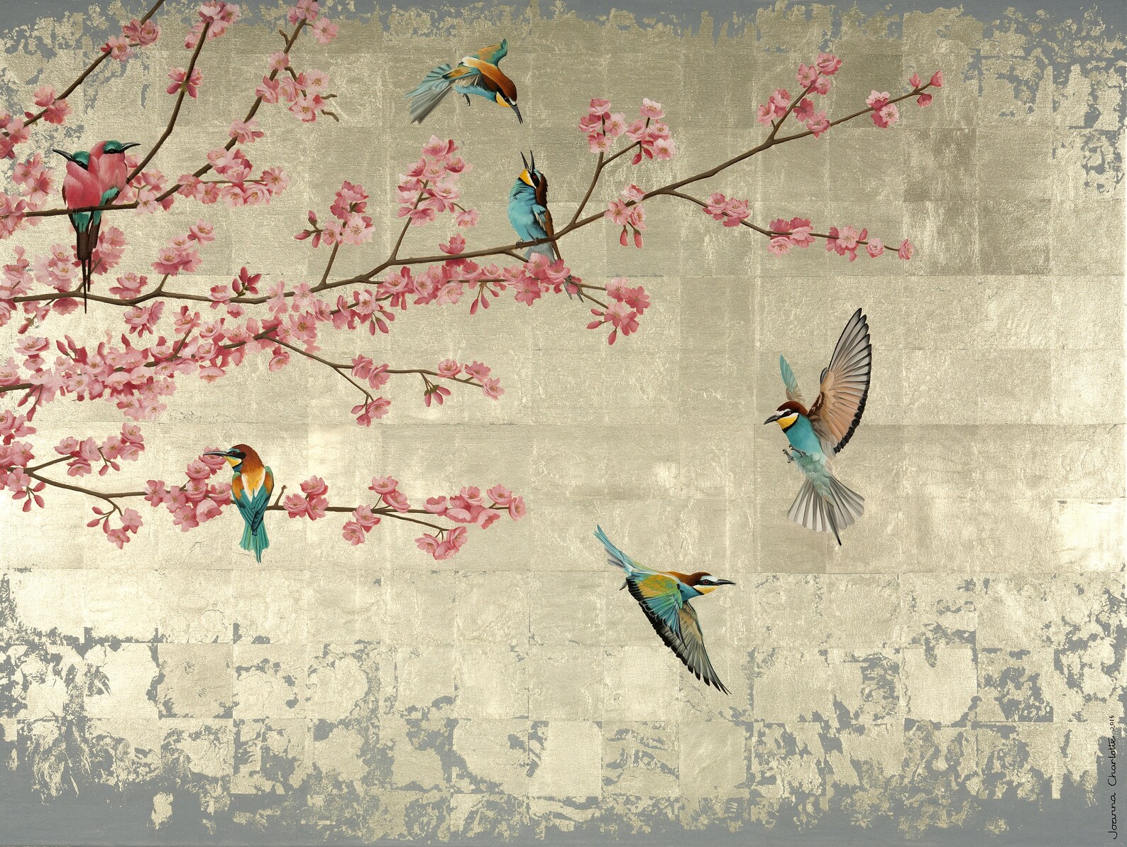Pink Blossom and Bee Eaters Limited Edition Signed Giclee Print Artwork ...