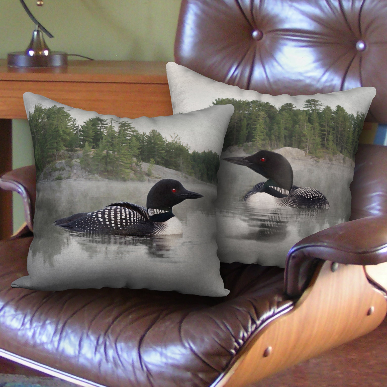 Set of 2 Loon Designer Pillows from Original Artwork Lakeside - Etsy.de
