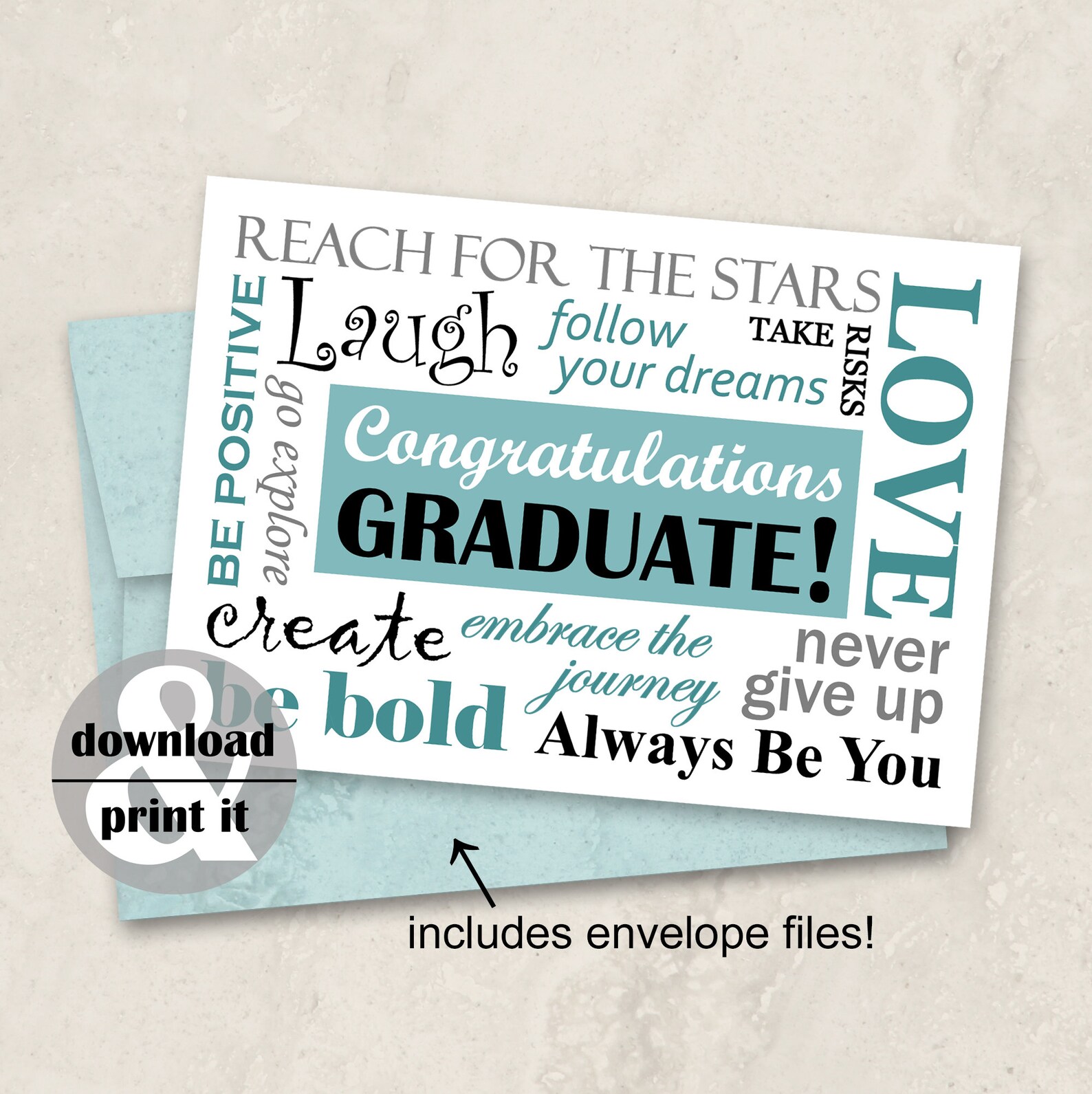 Printable Graduation Card Instant Download Congratulations Graduate 5 X ...