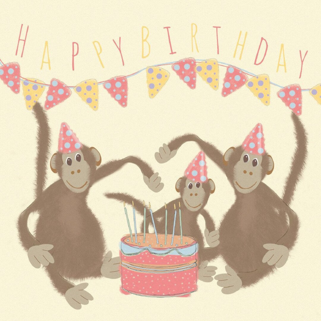 Funkee Monkees - Happy Birthday Monkey Card - Etsy