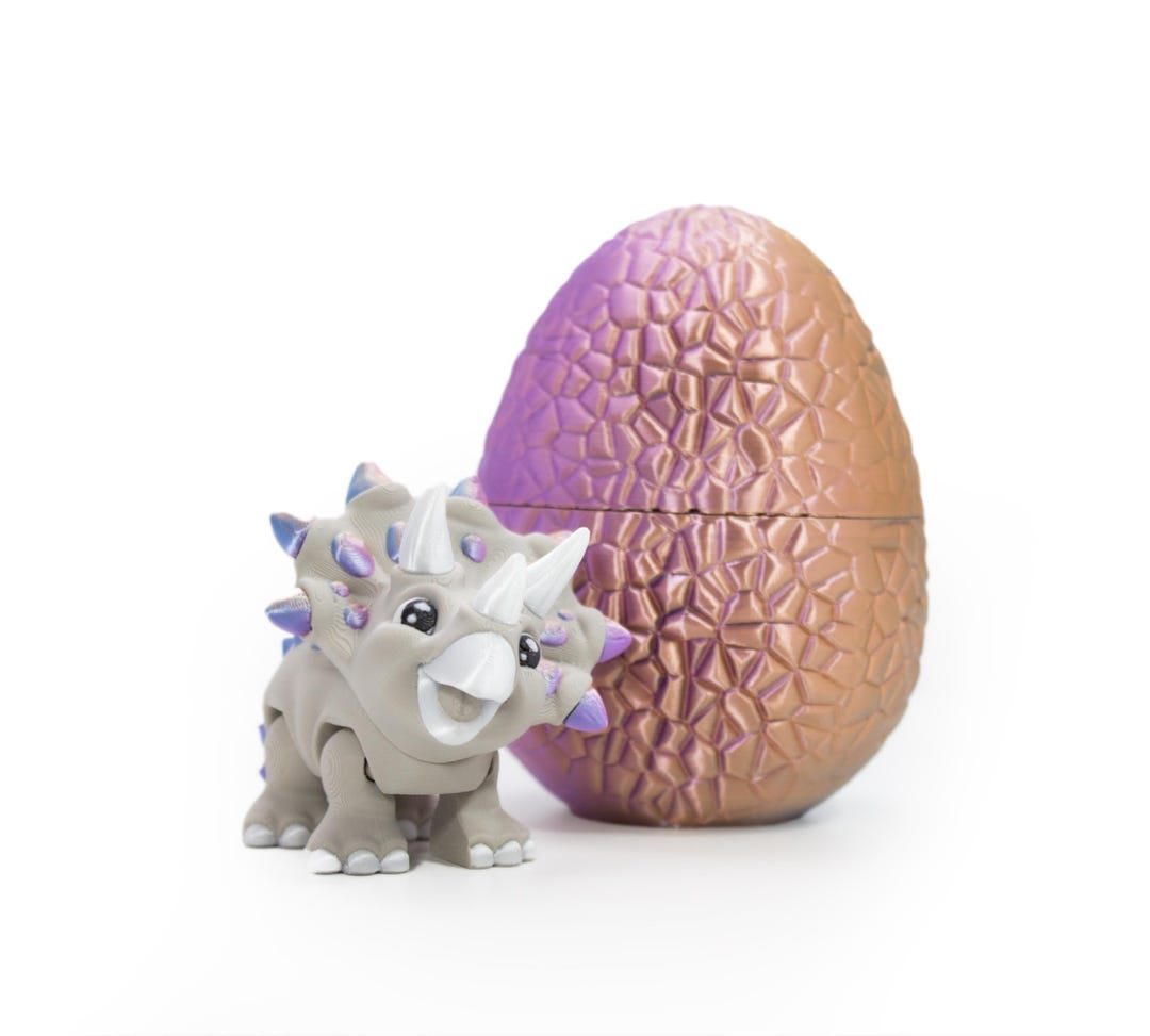 Dinosaur Fidget Flexi and Egg Set, 3D Printed Triceratops Fidget Toy ...