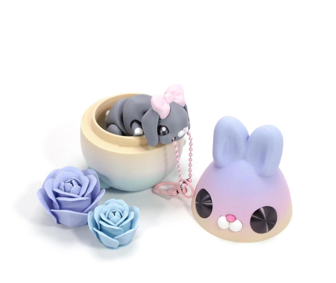 Flexi Bunny Keychain and Easter Egg, Easter Basket Egg Hunt Toys, 3D ...