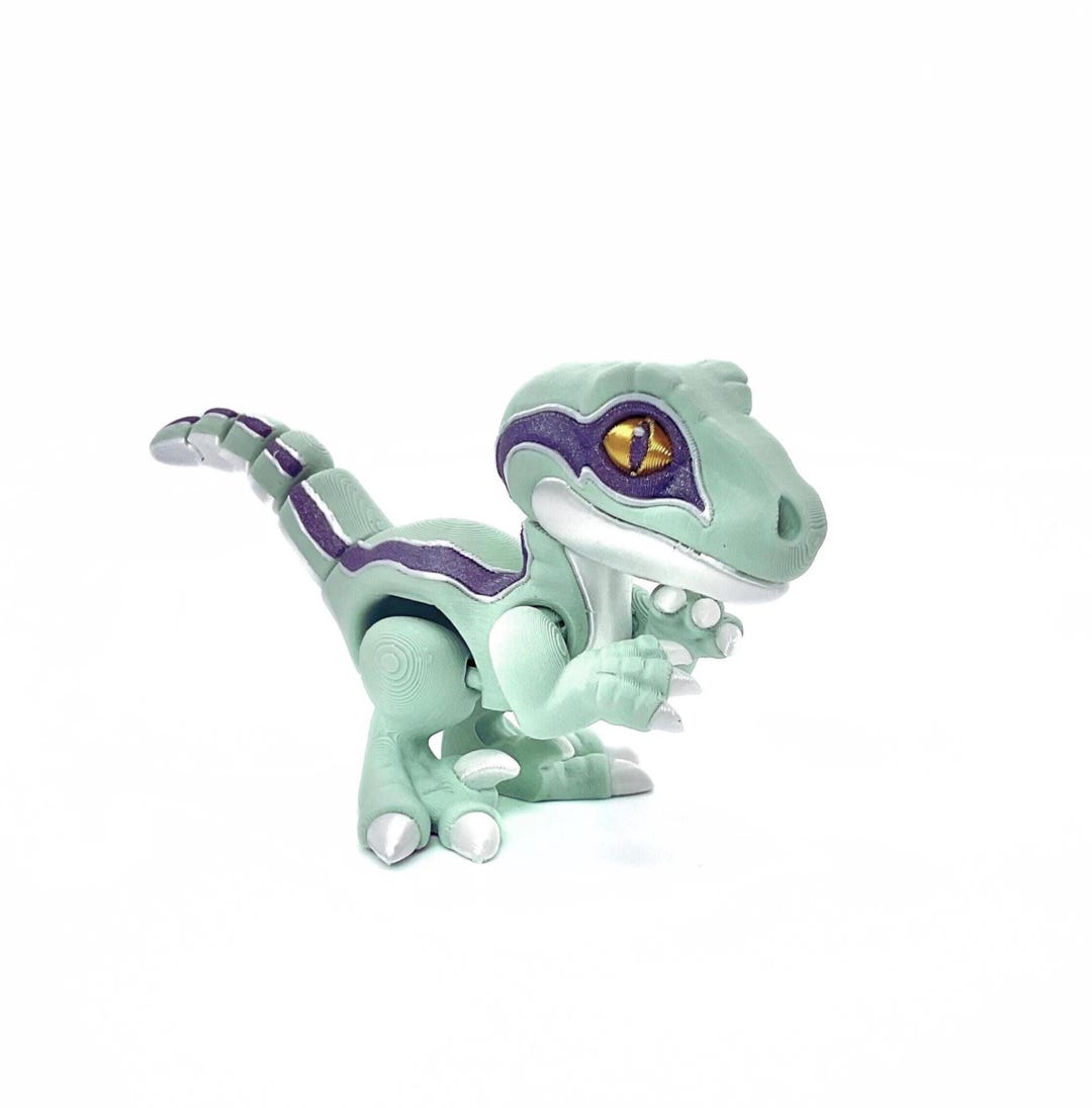 Dinosaur Fidget Flexi Velociraptor, 3D Printed Green Dinosaur Fidget ...