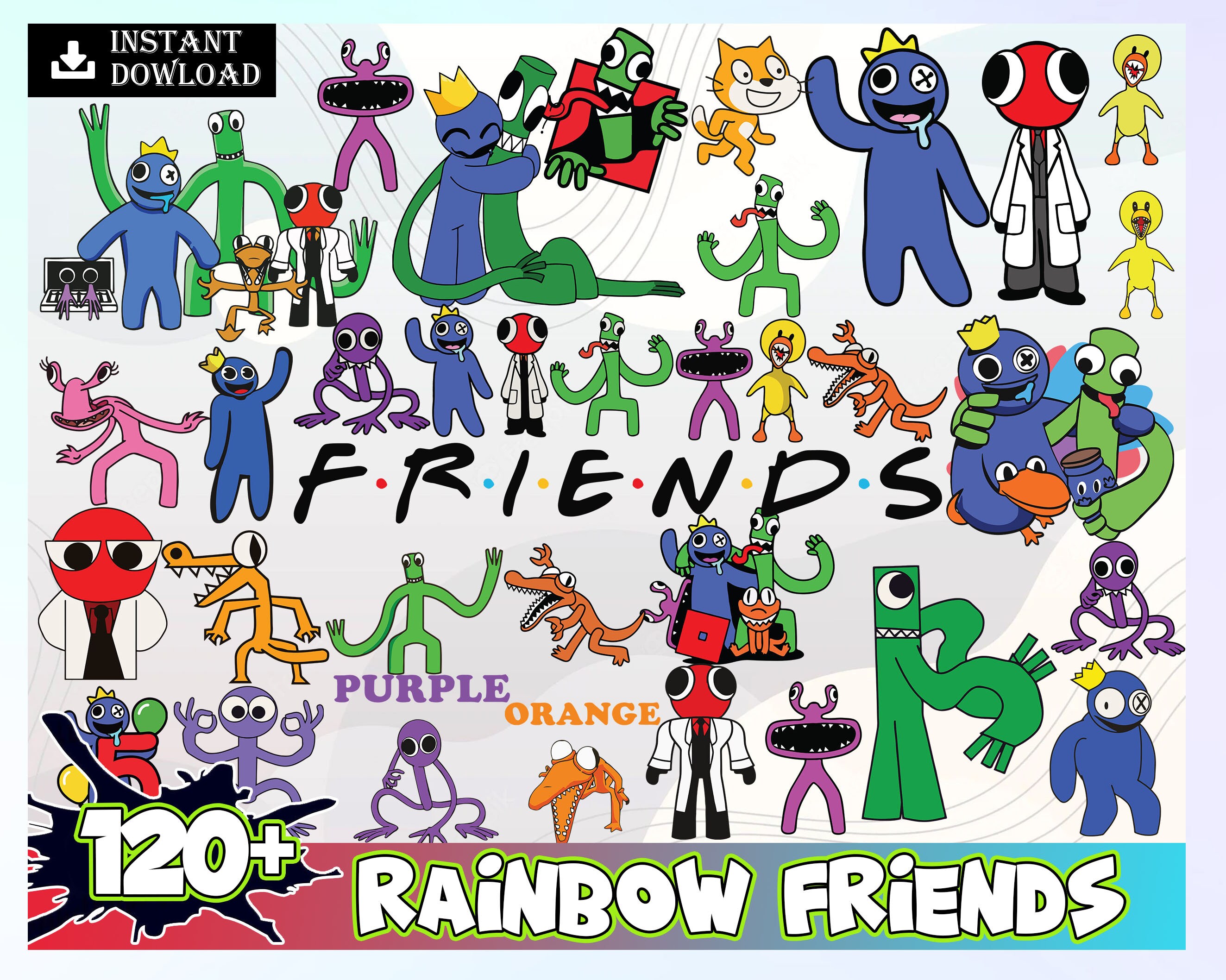 New Rainbow Friends Clipart PNG Bundle Blue PNG Bundle - Etsy
