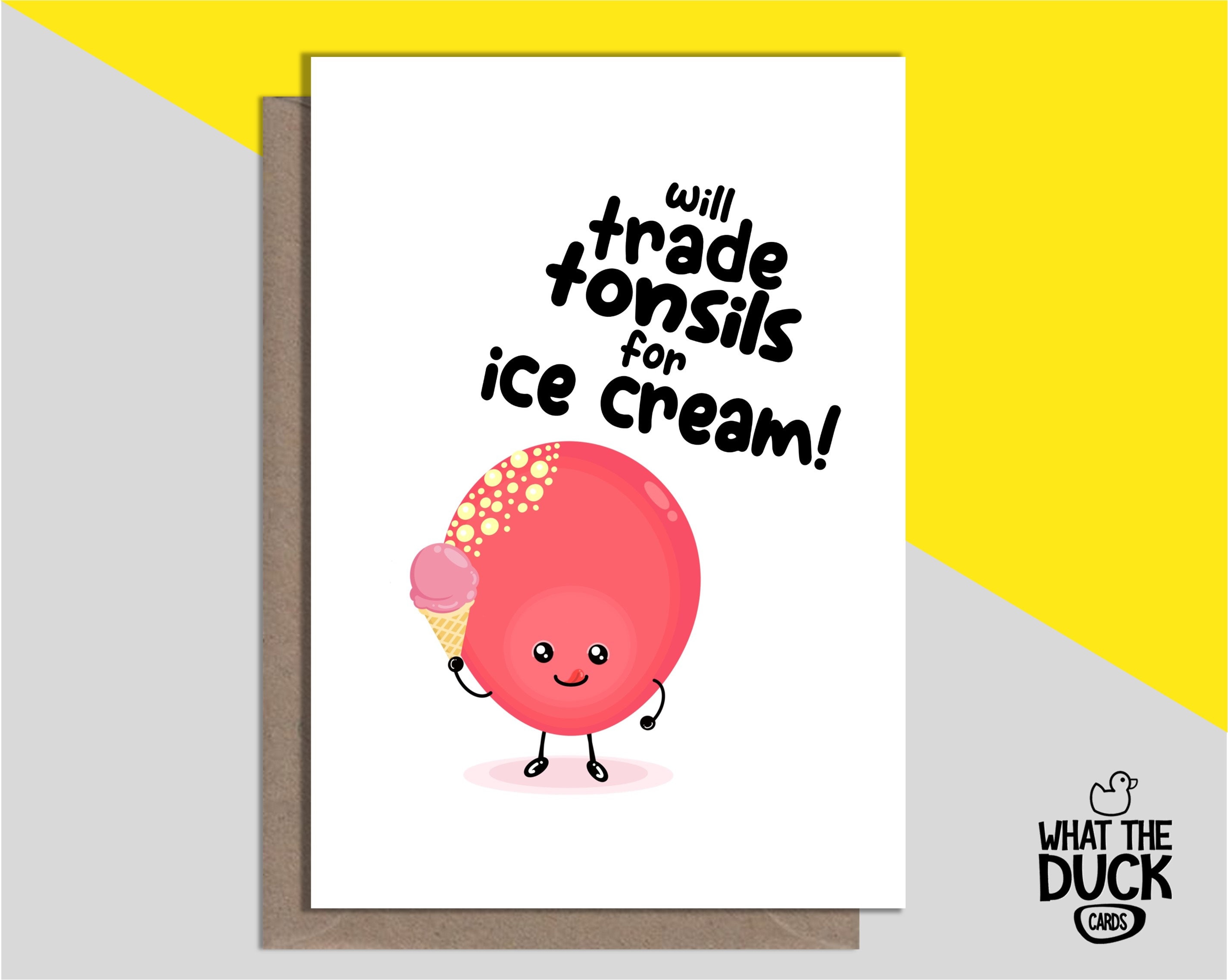 Funny & Cute Handmade Tonsillectomy Greetings Card for Get Well Soon ...