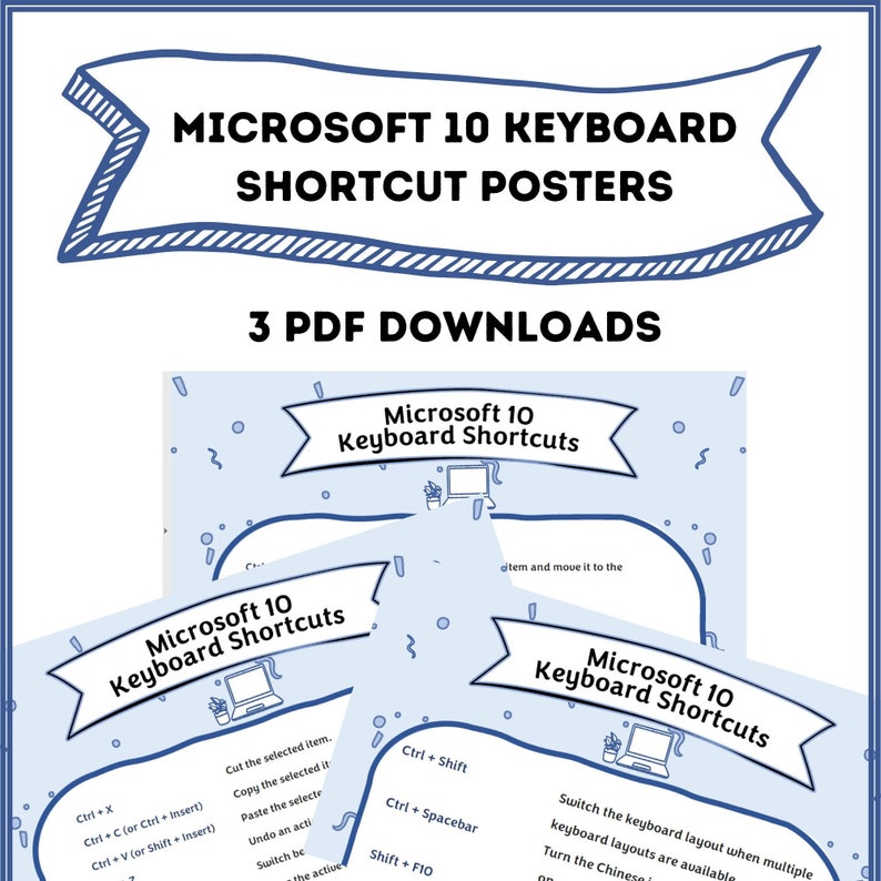 Microsoft Shortcut Posters - PDF Download - 3 8 1/2" X 11" - Office ...