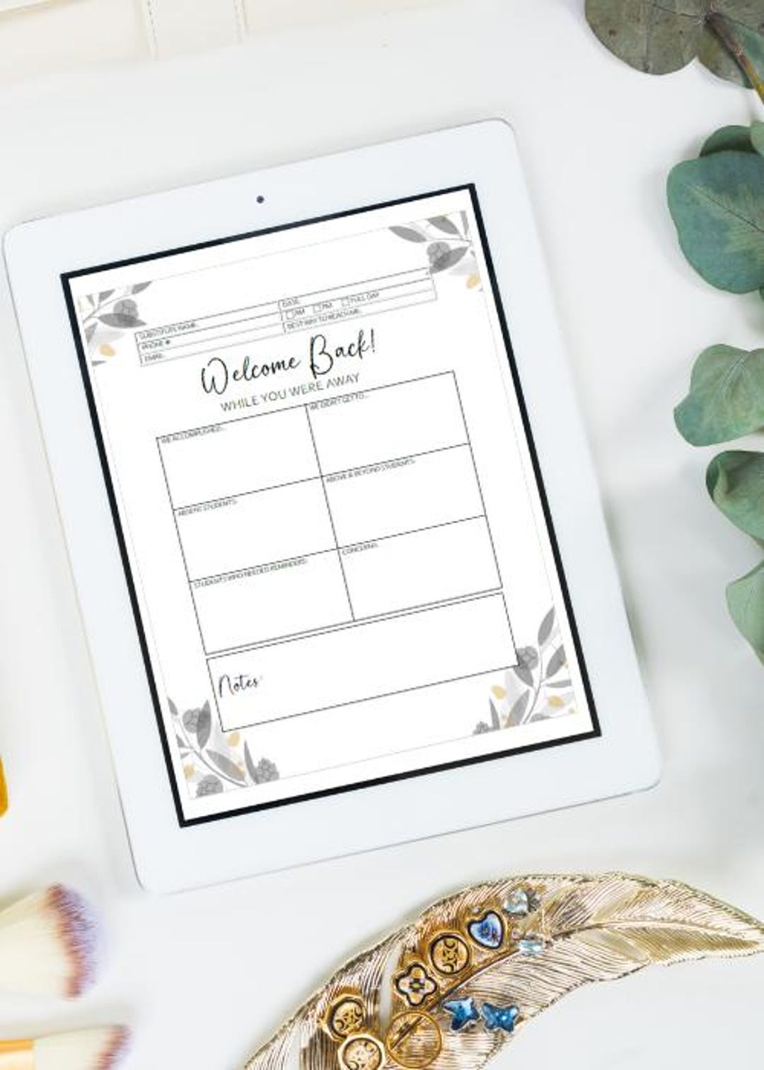 Floral Substitute Teacher Note Template: Editable Printable (digital ...