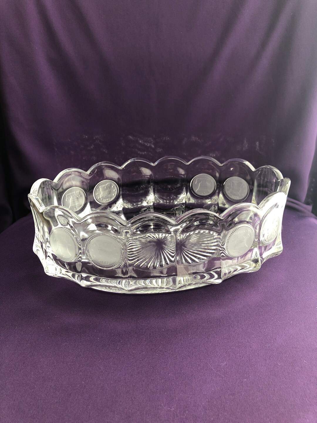 Vintage Fostoria Glass Bowl With Frosted Coins - Etsy