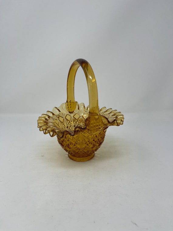 Vintage Small Amber Glass Basket - Etsy