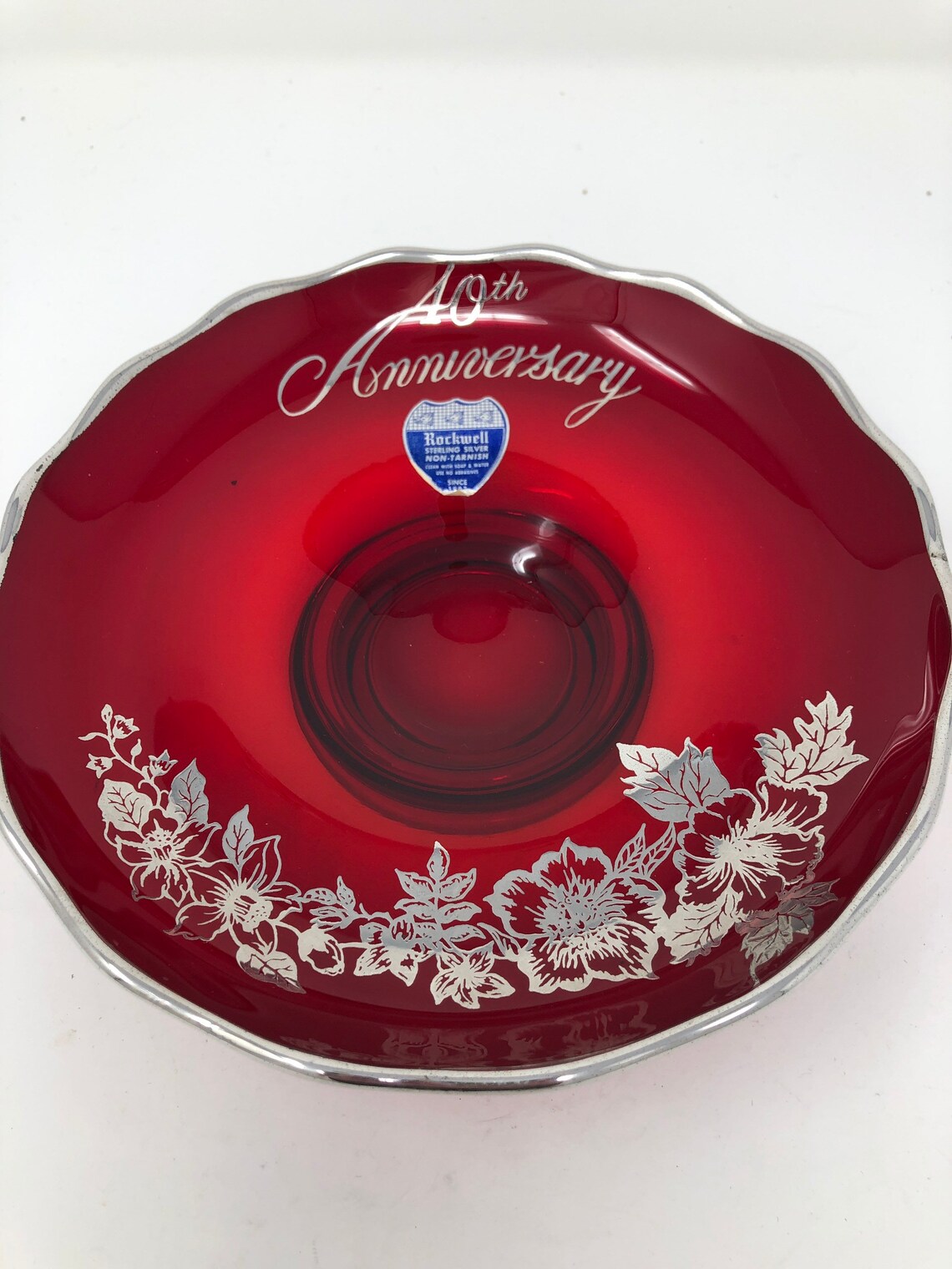 Vintage Ruby Red Bon Bon Dish With Silver Overlay for 40th Anniversary ...
