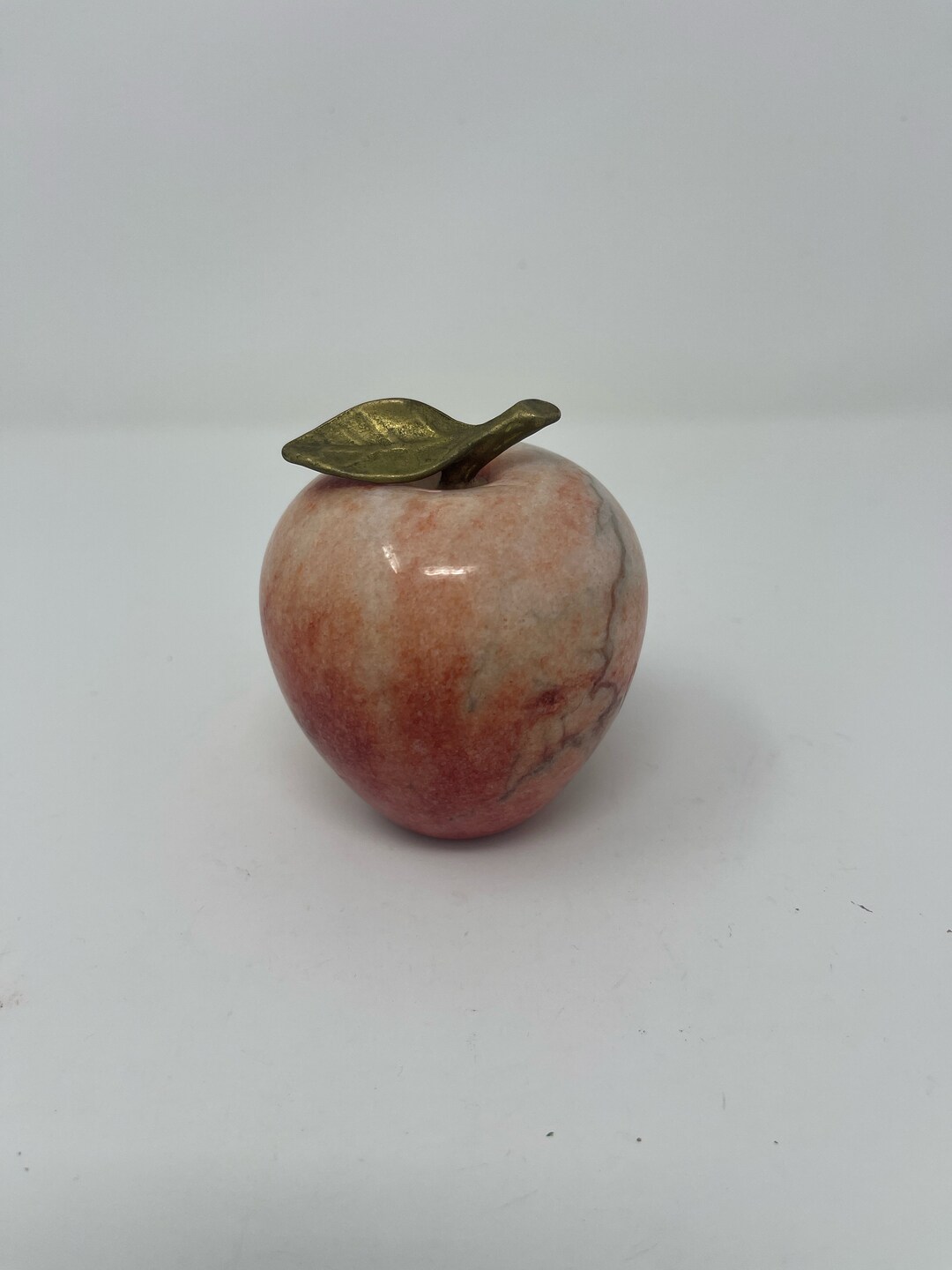 Vintage Stone Apple Paperweight With Brass Stem and Leaf - Etsy