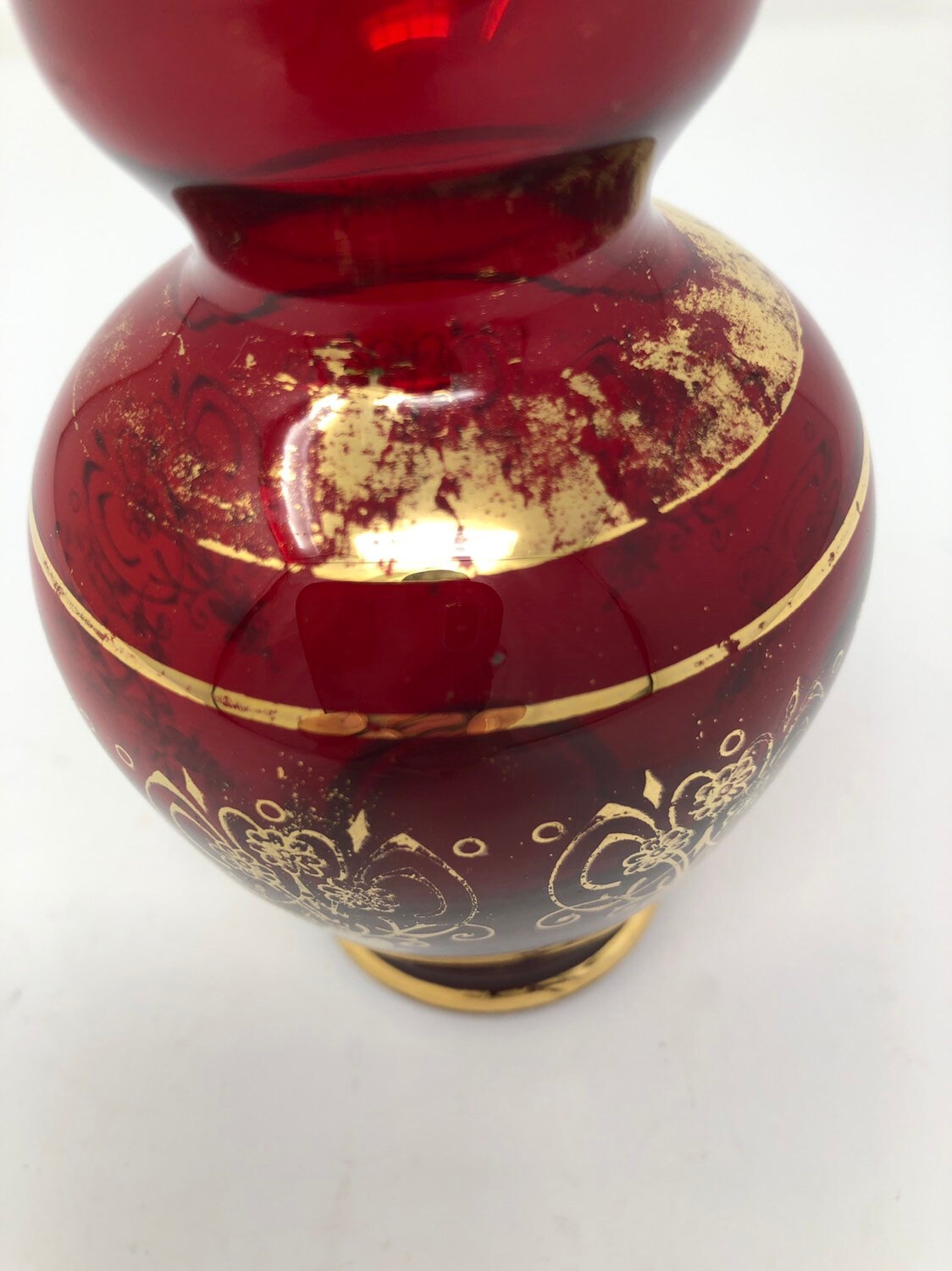 Vintage ruby red glass small vase with gold trim gold worn | Etsy