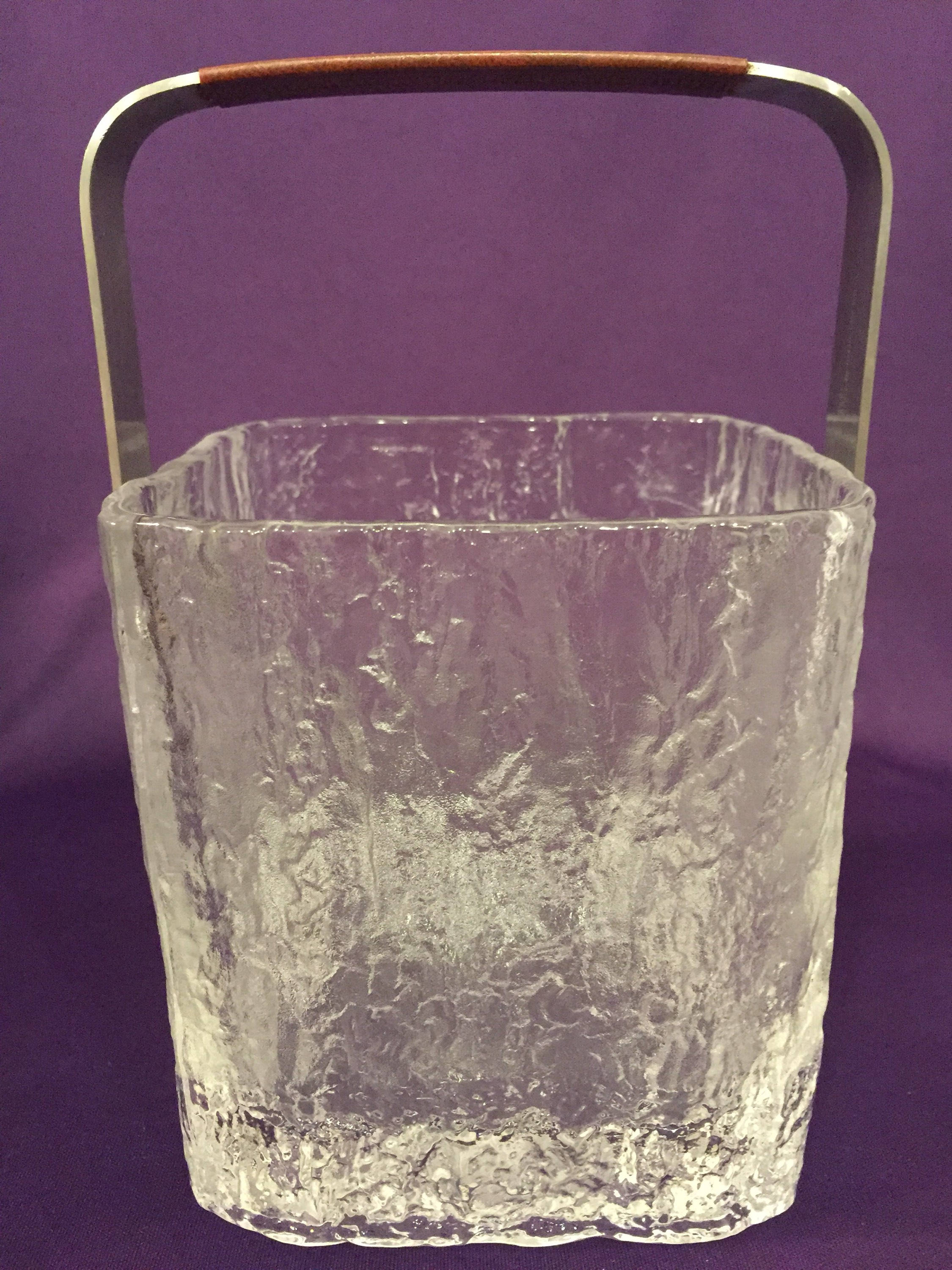 Vintage Glass Ice Bucket With Handle Etsy