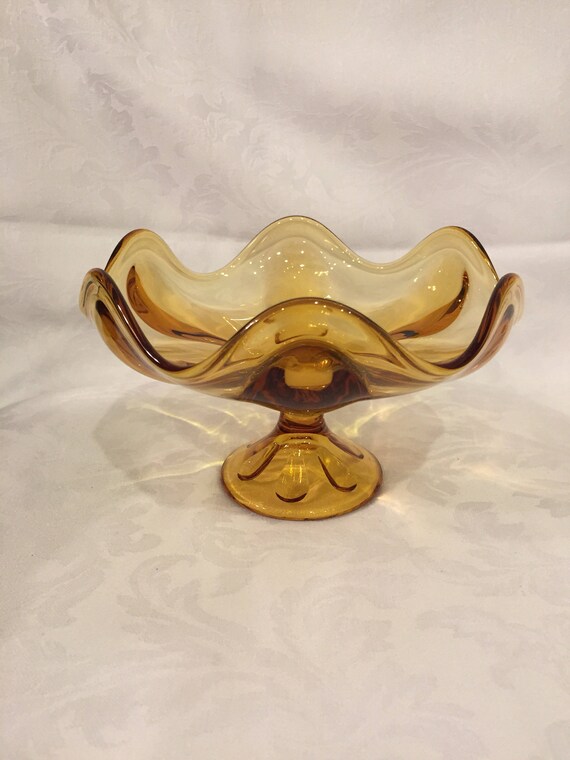 Vintage Amber Glass Compote - Etsy