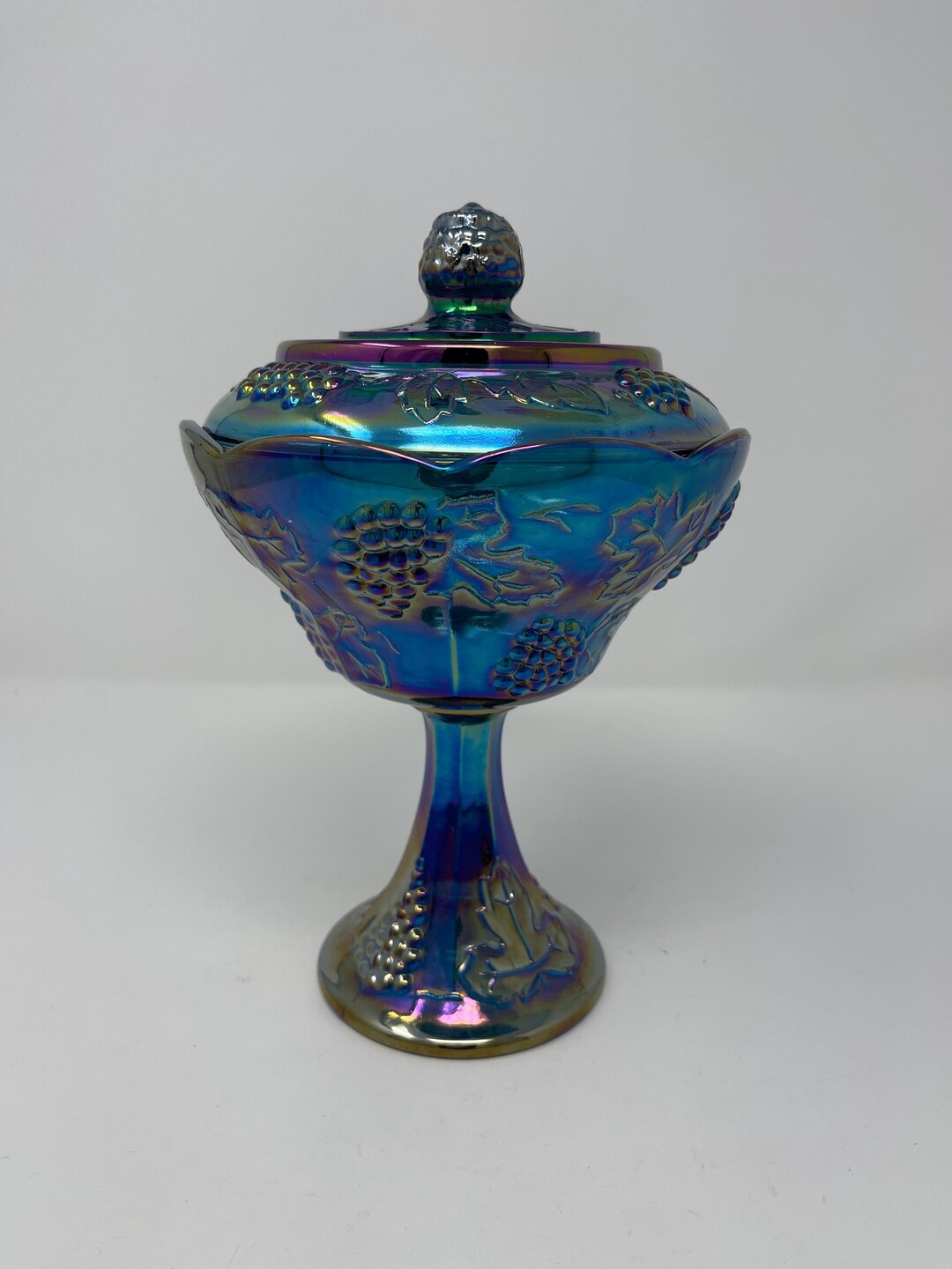 Vintage Blue Carnival Glass Fruit Stand: Colony Harvest Wedding Bowl - Etsy