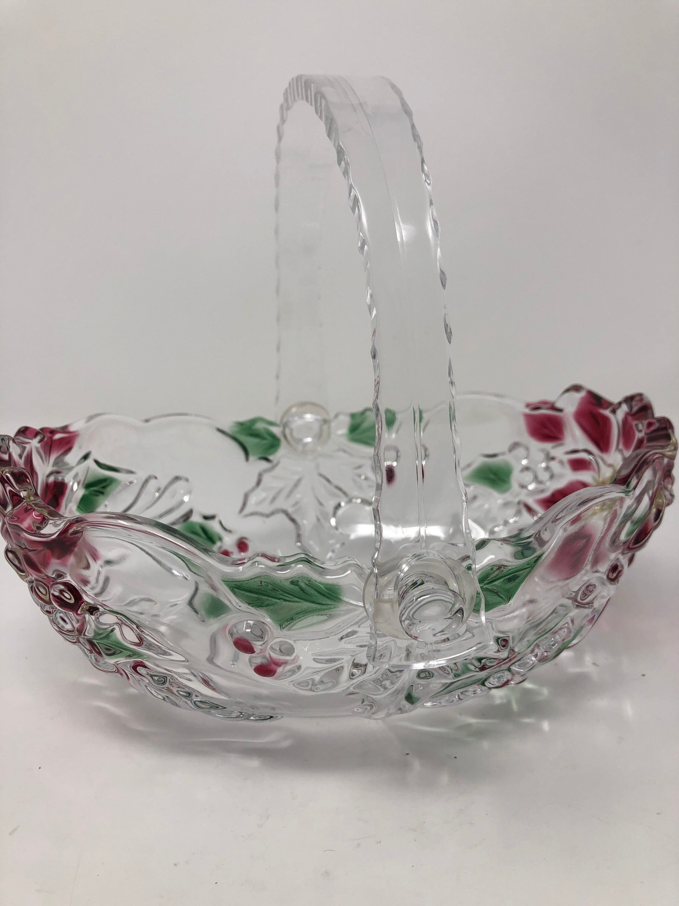 Vintage Clear Glass Basket, With Colored Poinsettia Flowers - Etsy