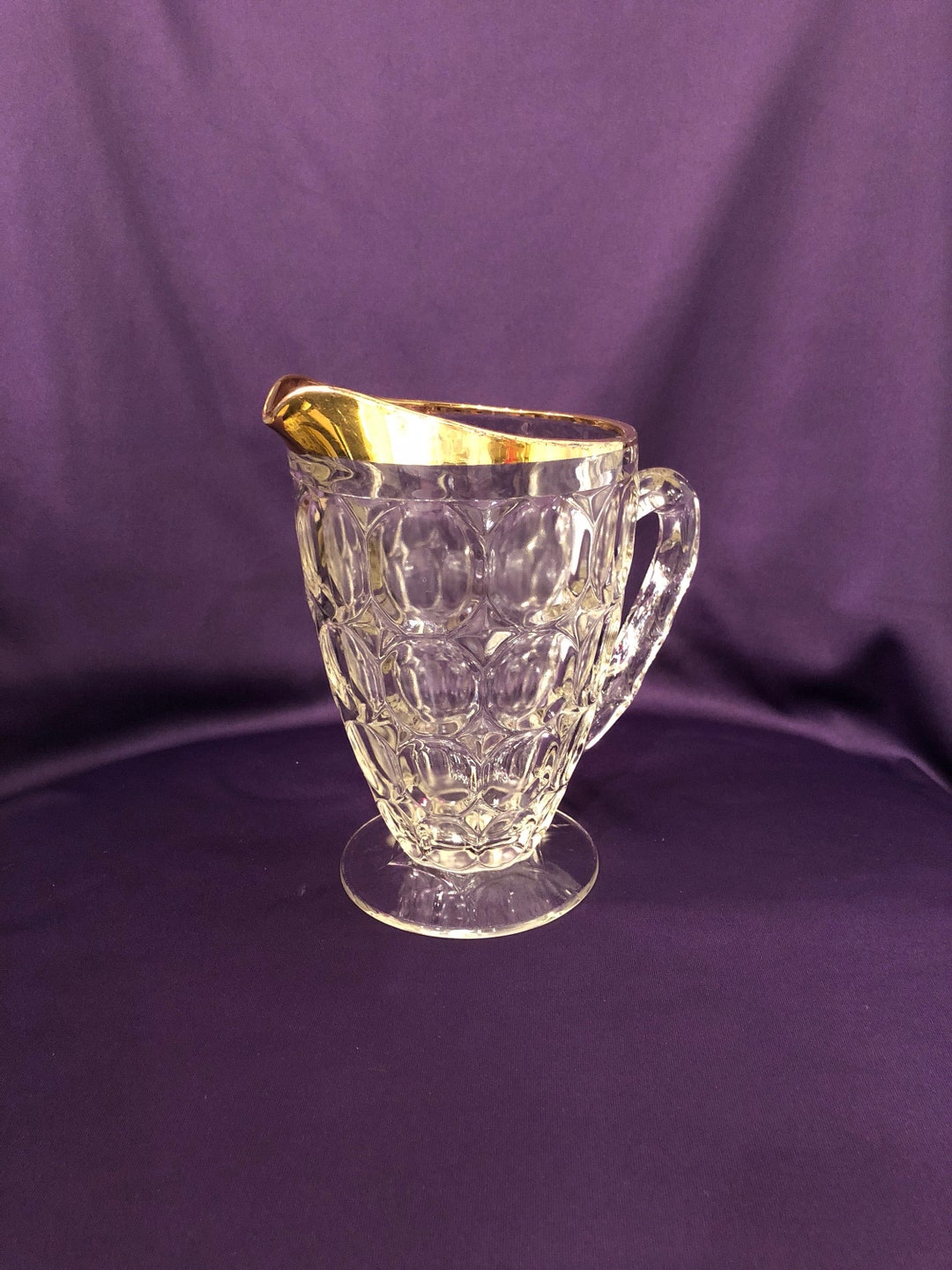Small Vintage Clear Glass Pitcher With Gold Trim (gold Trim is Worn) - Etsy