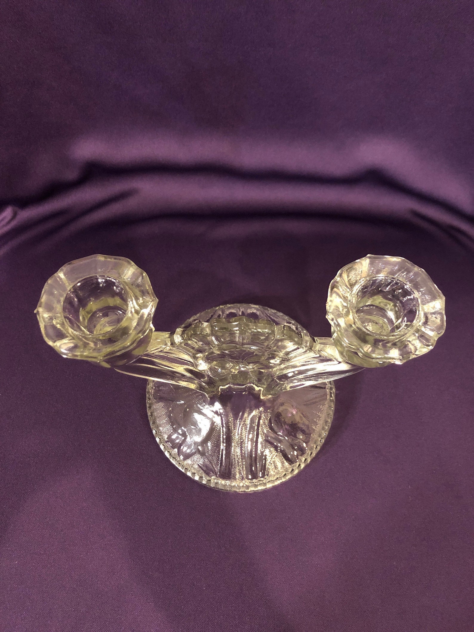 Vintage clear glass double candlestick holder not perfect | Etsy