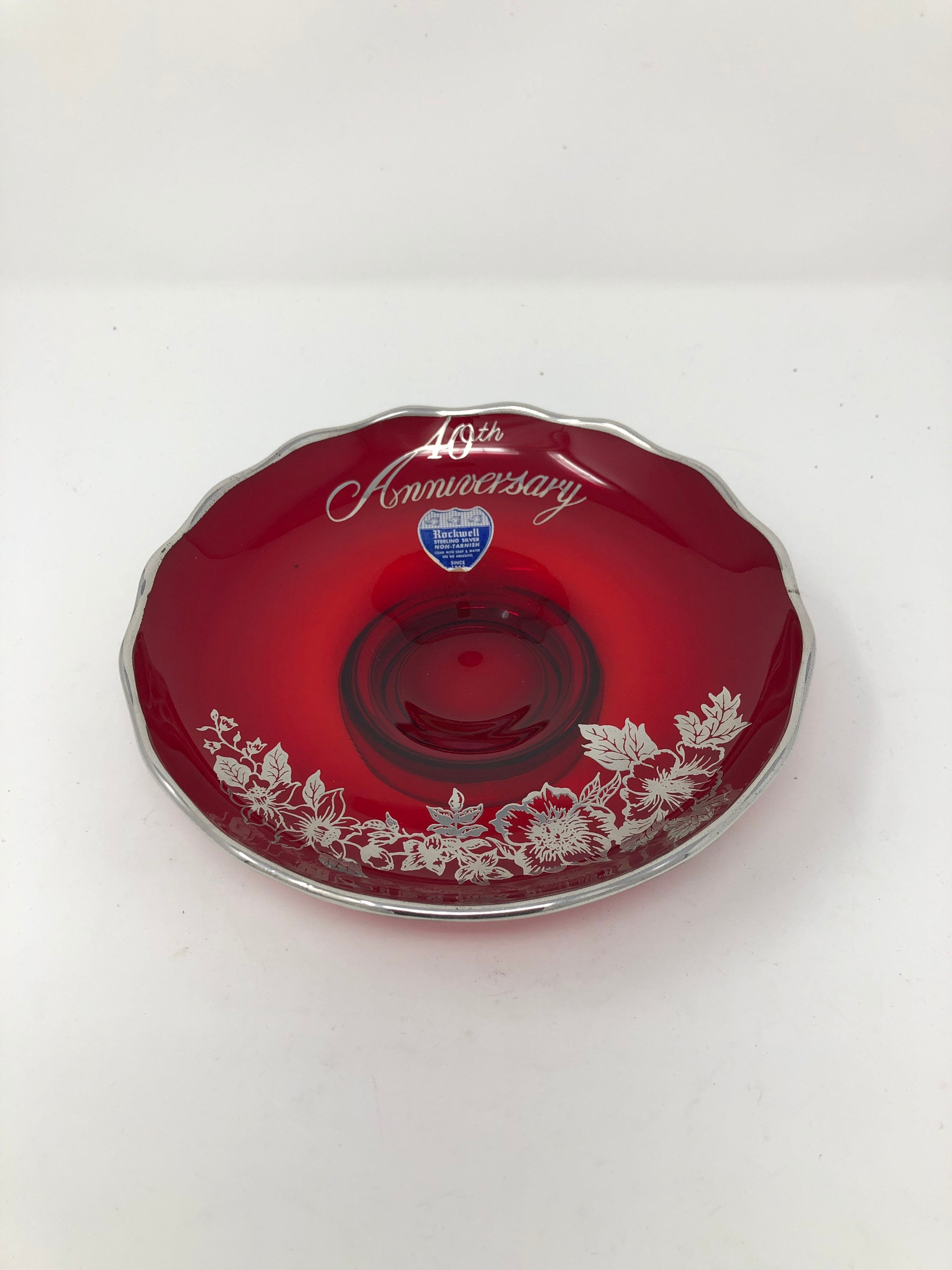 Vintage Ruby Red Bon Bon Dish With Silver Overlay for 40th Anniversary ...