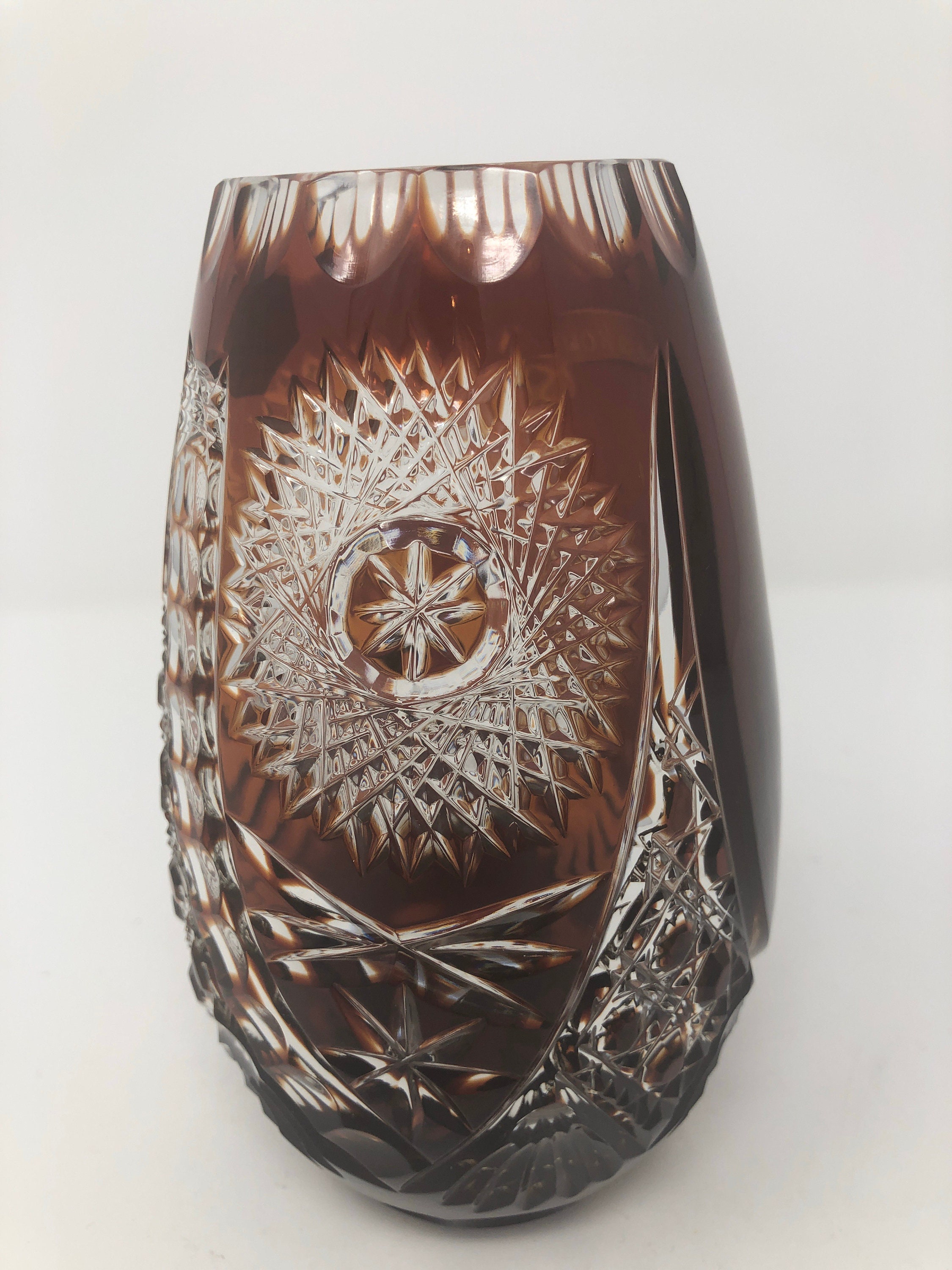 Vintage Ruby Red Etched Crystal Vase - Etsy