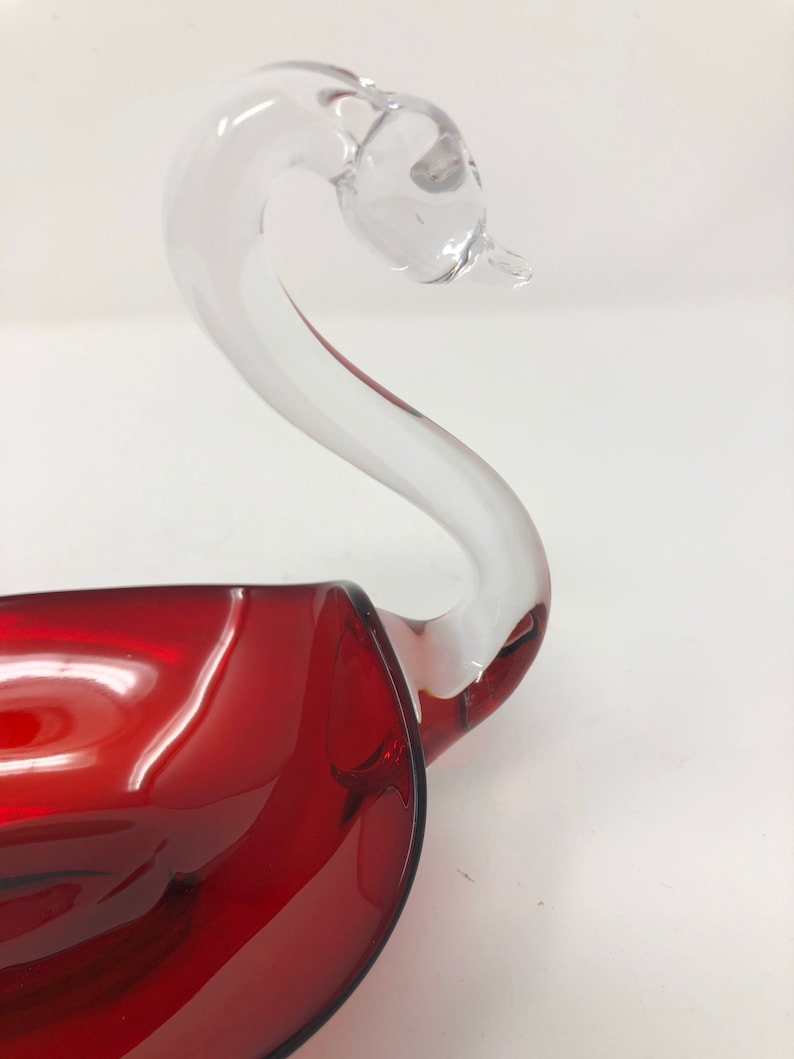 Beautiful Ruby Red and Clear Glass Art Swan Candy Bowl | Etsy