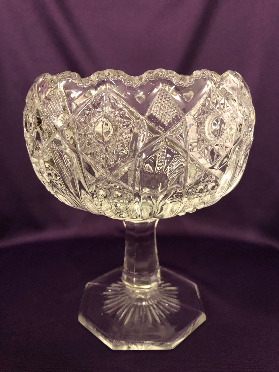 Vintage Clear Glass Rose Bowl Pedestal Compote - Etsy
